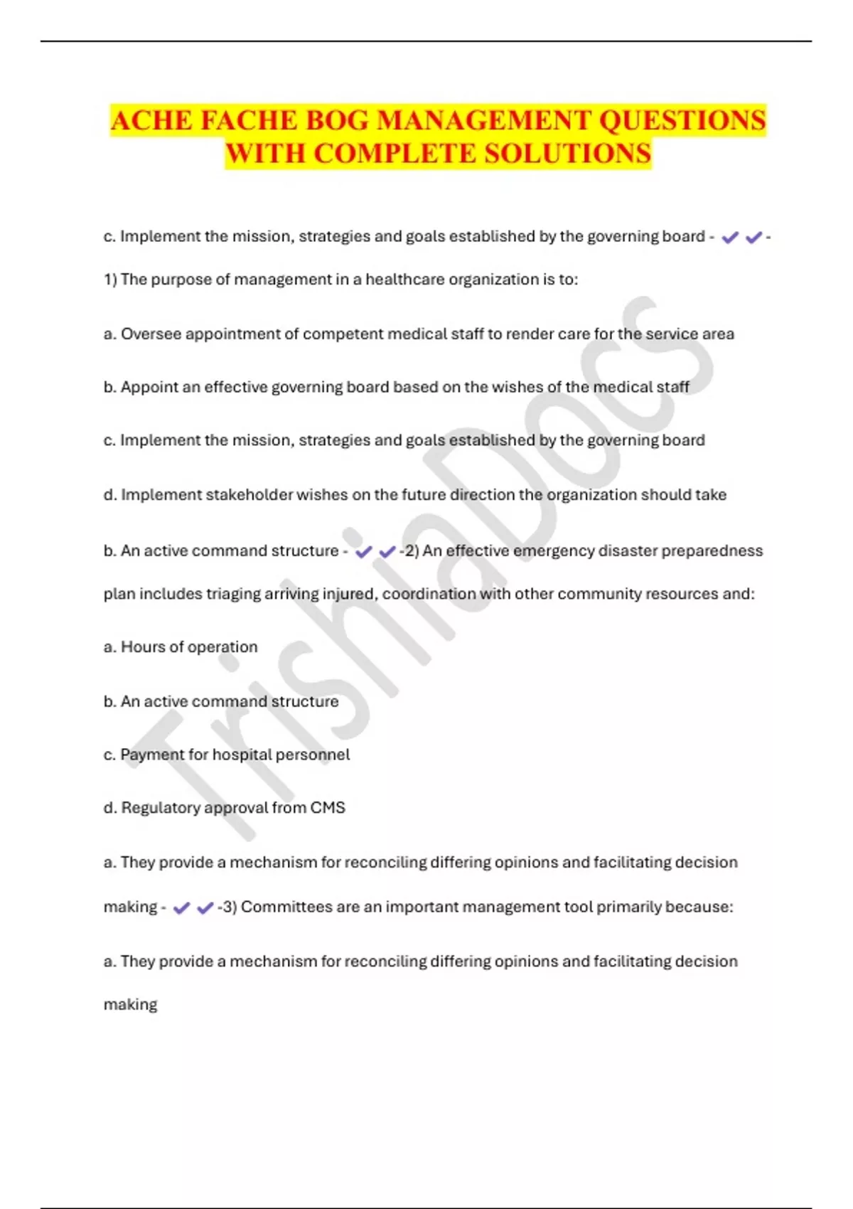 ACHE FACHE BOG MANAGEMENT QUESTIONS WITH COMPLETE SOLUTIONS - ACHE ...