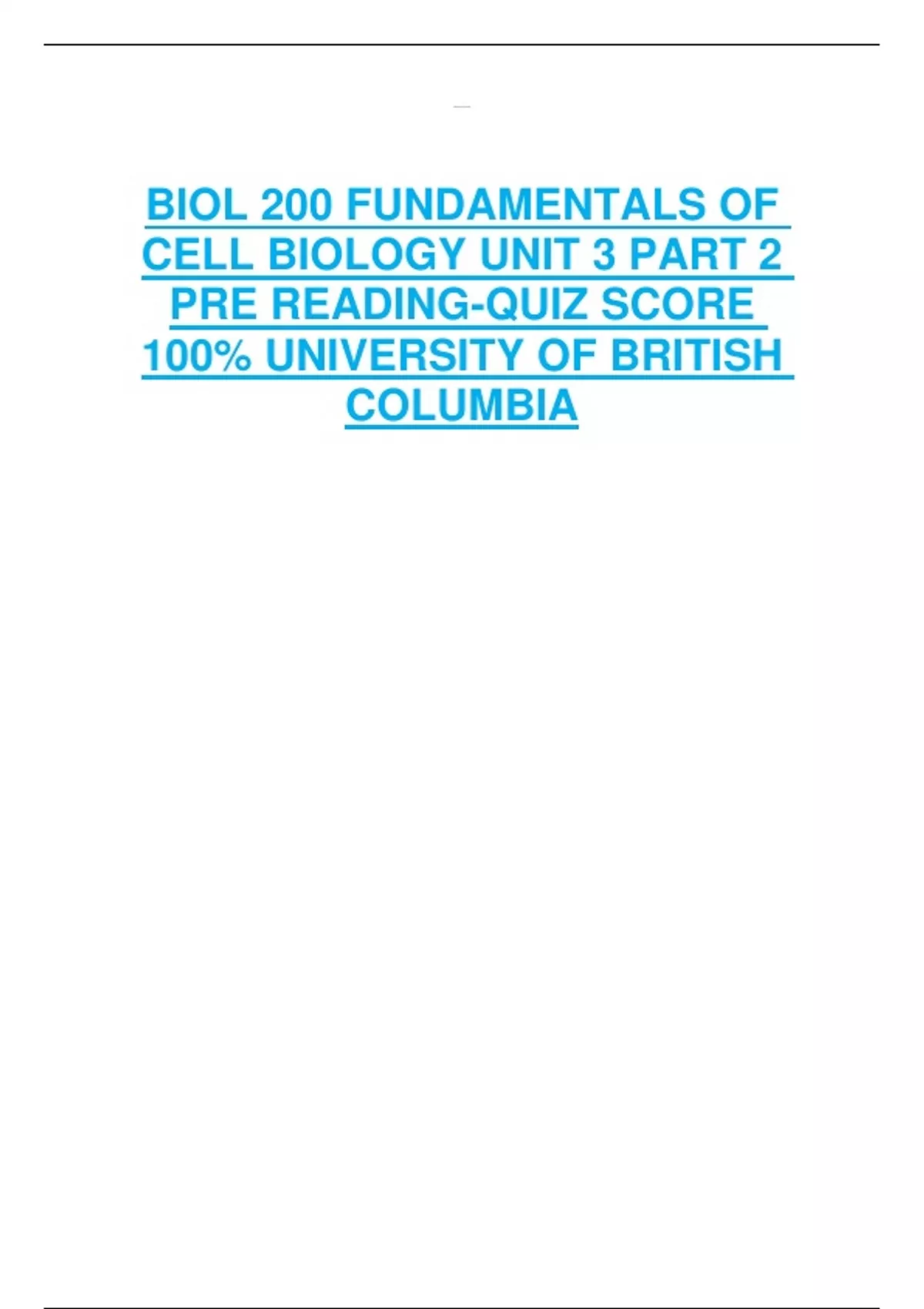 BIOL 200 FUNDAMENTALS OF CELL BIOLOGY UNIT 3 PART 2 PRE READING-QUIZ ...