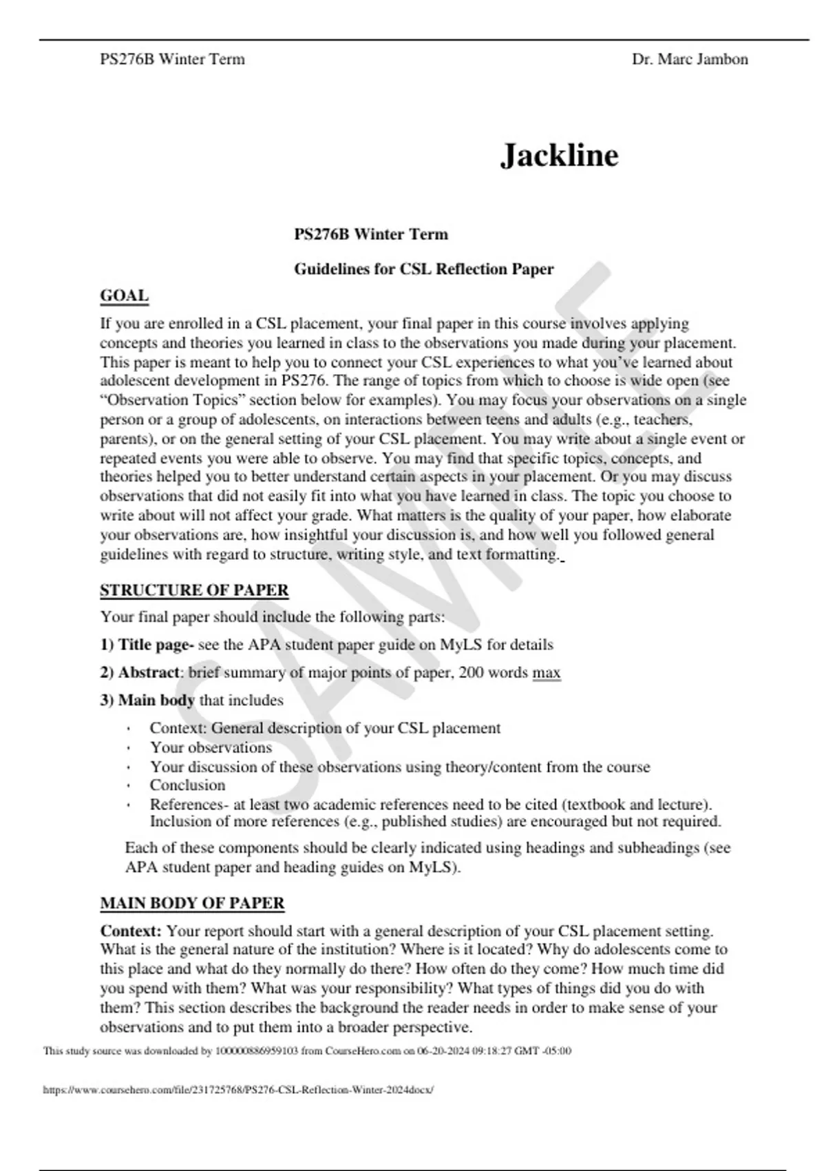 PS276B Winter Term Guidelines for CSL Reflection Paper - History ...