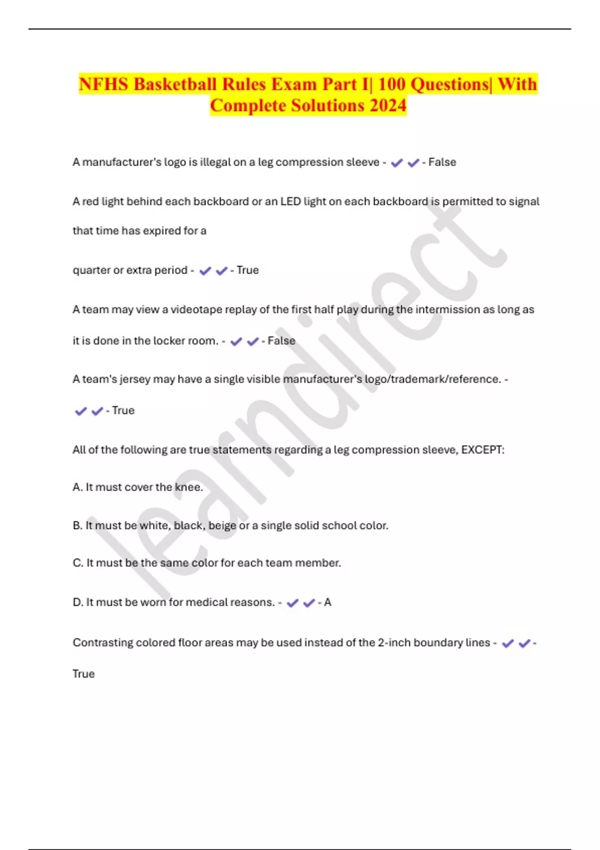 NFHS Basketball Rules Exam Part I| 100 Questions| With Complete ...
