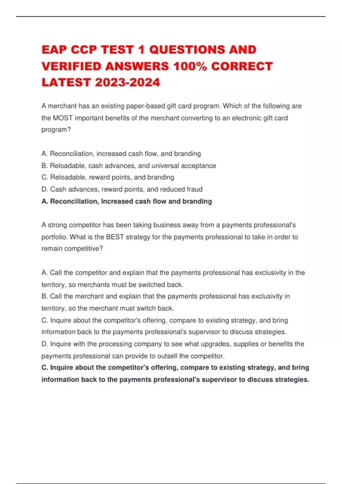 EAP CCP TEST 1 QUESTIONS AND VERIFIED ANSWERS 100% CORRECT LATEST - EAP ...