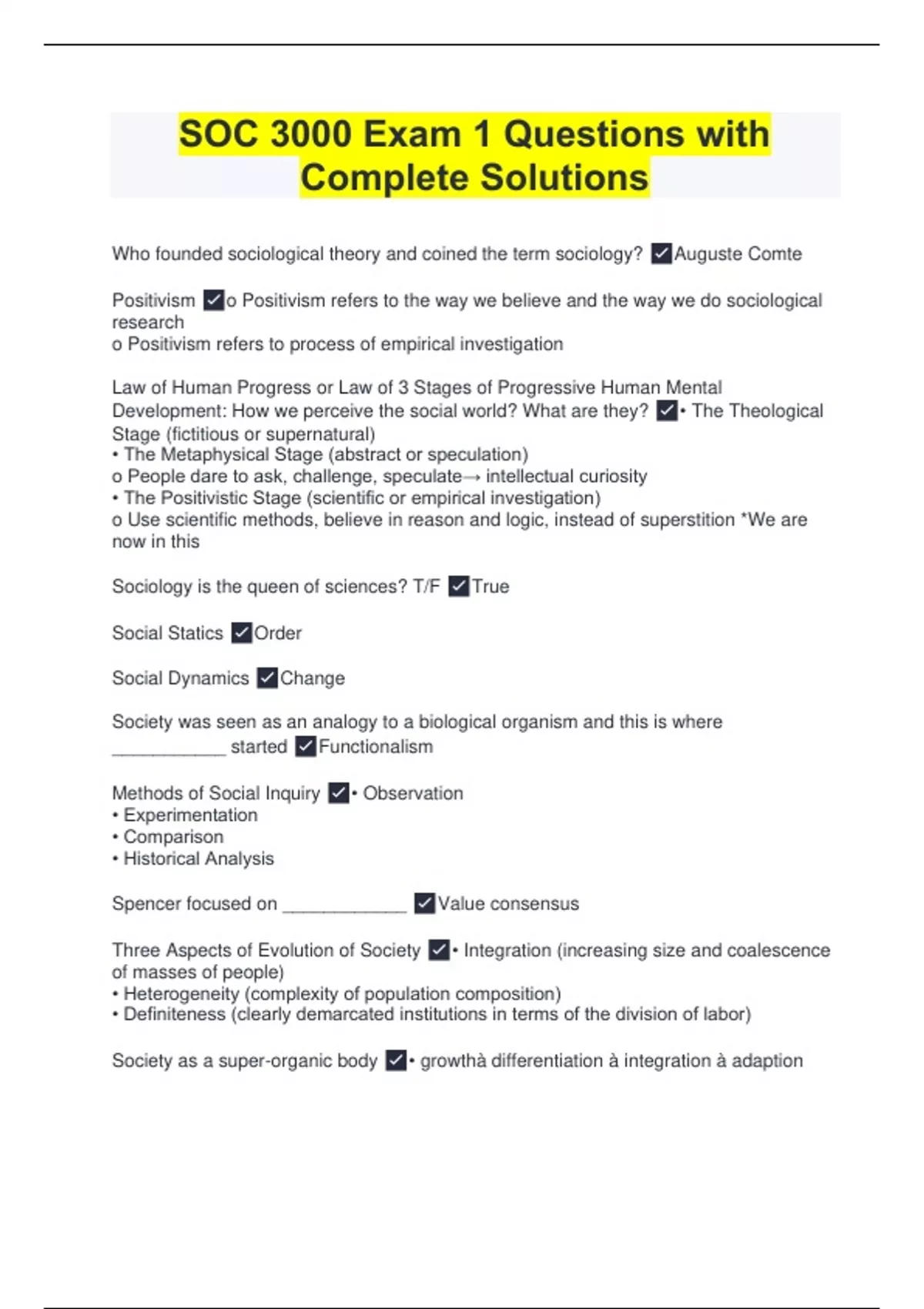 SOC 3000 Exam 1 Questions with Complete Solutions - SOC 3000 - Stuvia UK