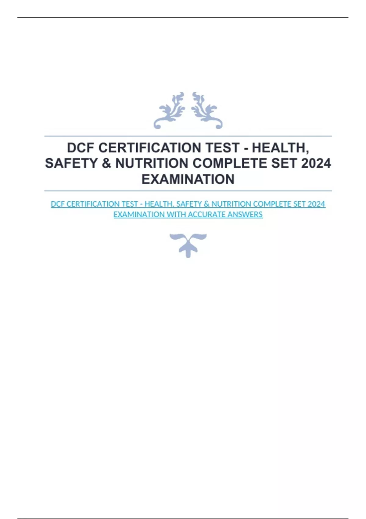 DCF CERTIFICATION TEST - HEALTH, SAFETY & NUTRITION COMPLETE SET 2024 ...