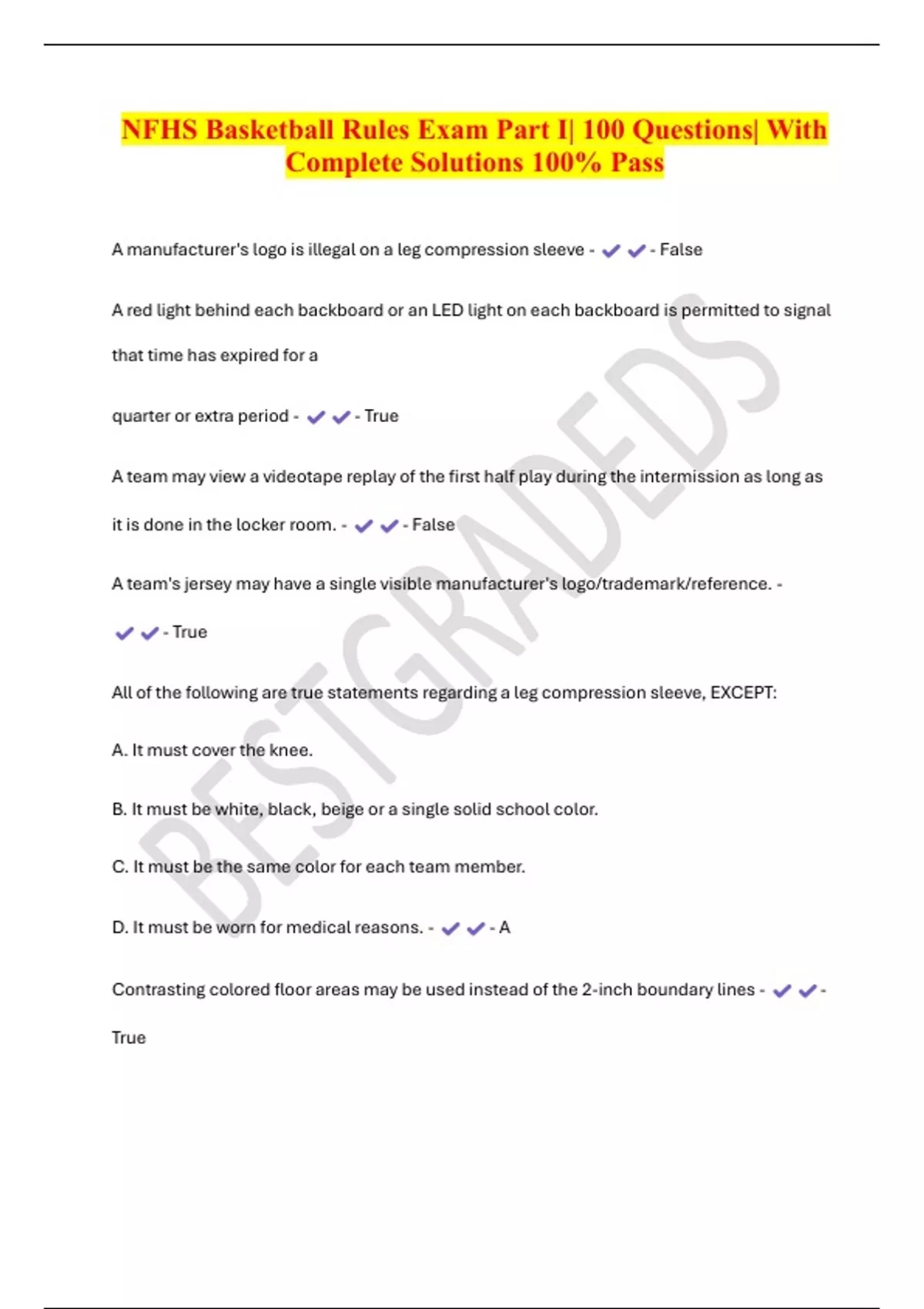 NFHS Basketball Rules Exam Part I| 100 Questions| With Complete ...