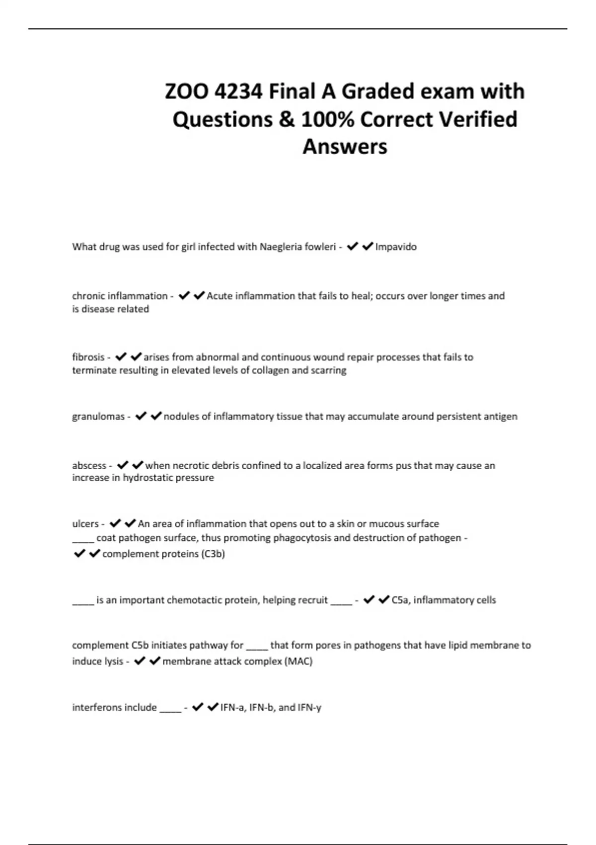 ZOO 4234 Final A Graded exam with Questions & 100% Correct Verified ...