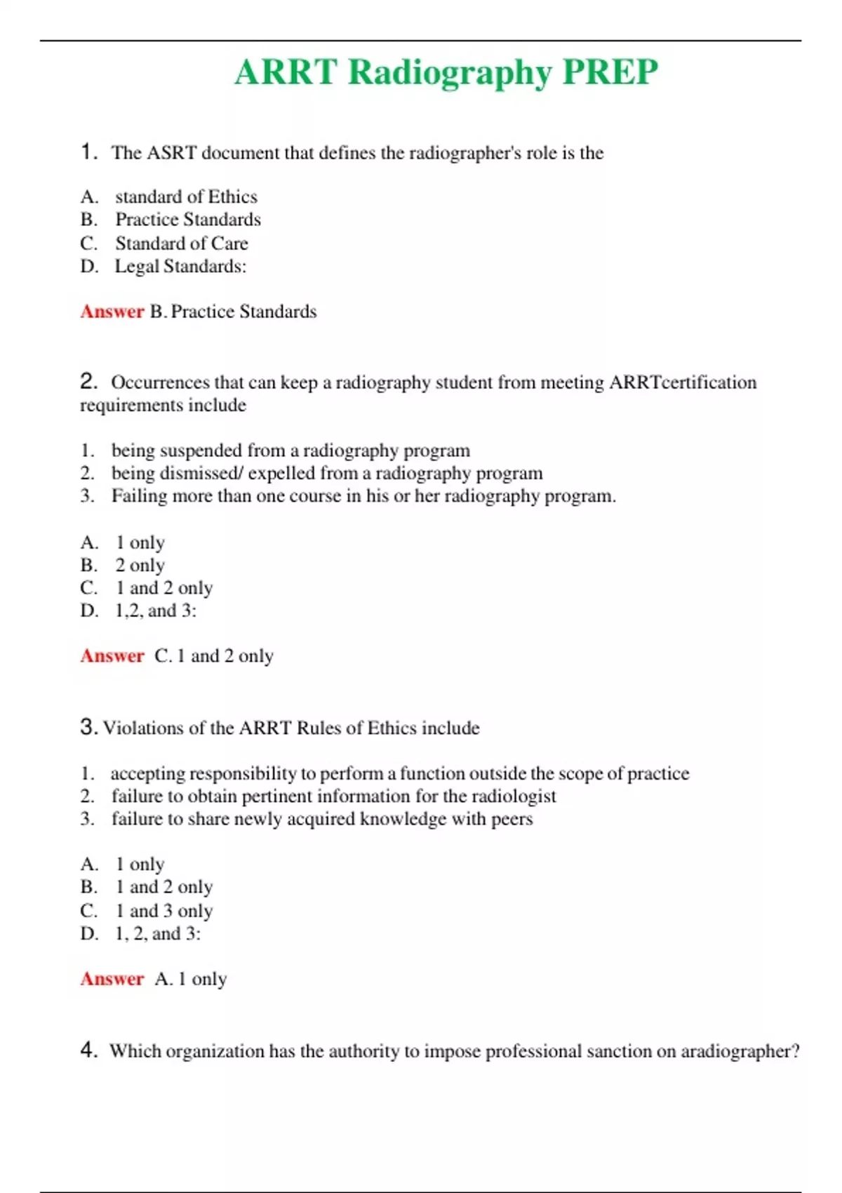 2024 ARRT Radiography PREP | Actual Questions and Verified Answers ( Included ) 100% Correct ...