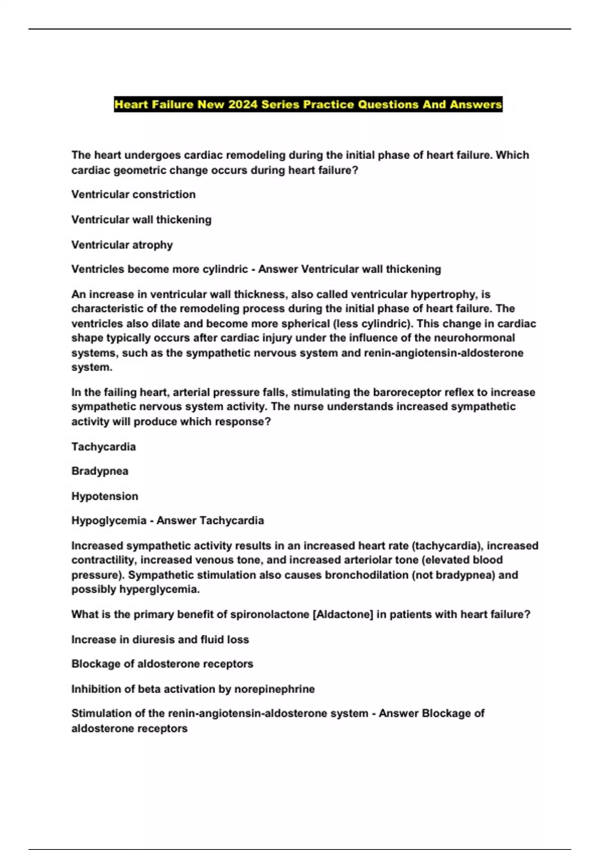 Heart Failure New 2024 Series Practice Questions And Answers - Heart ...