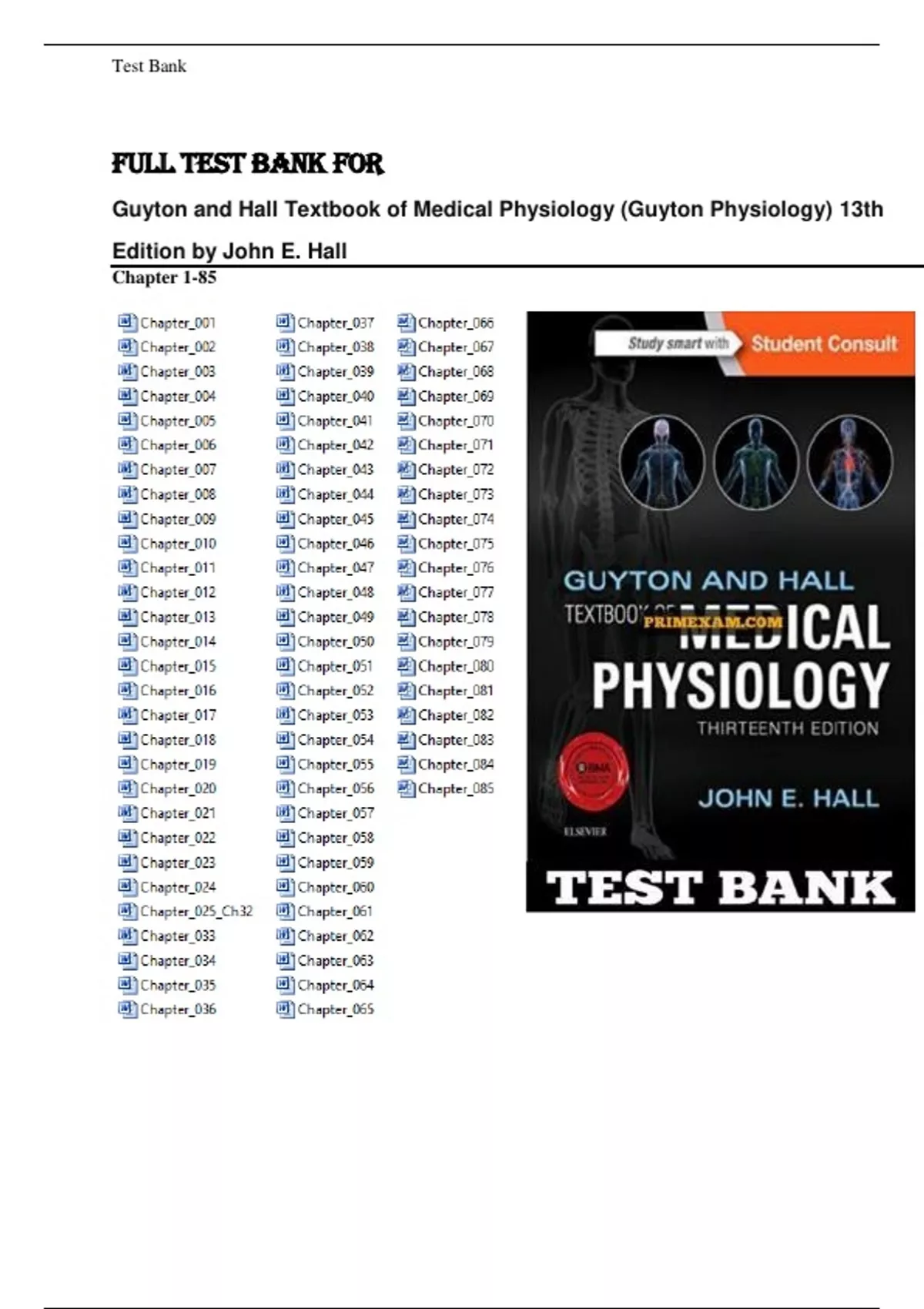 Test Bank for Guyton and Hall Textbook of Medical Physiology (Guyton ...