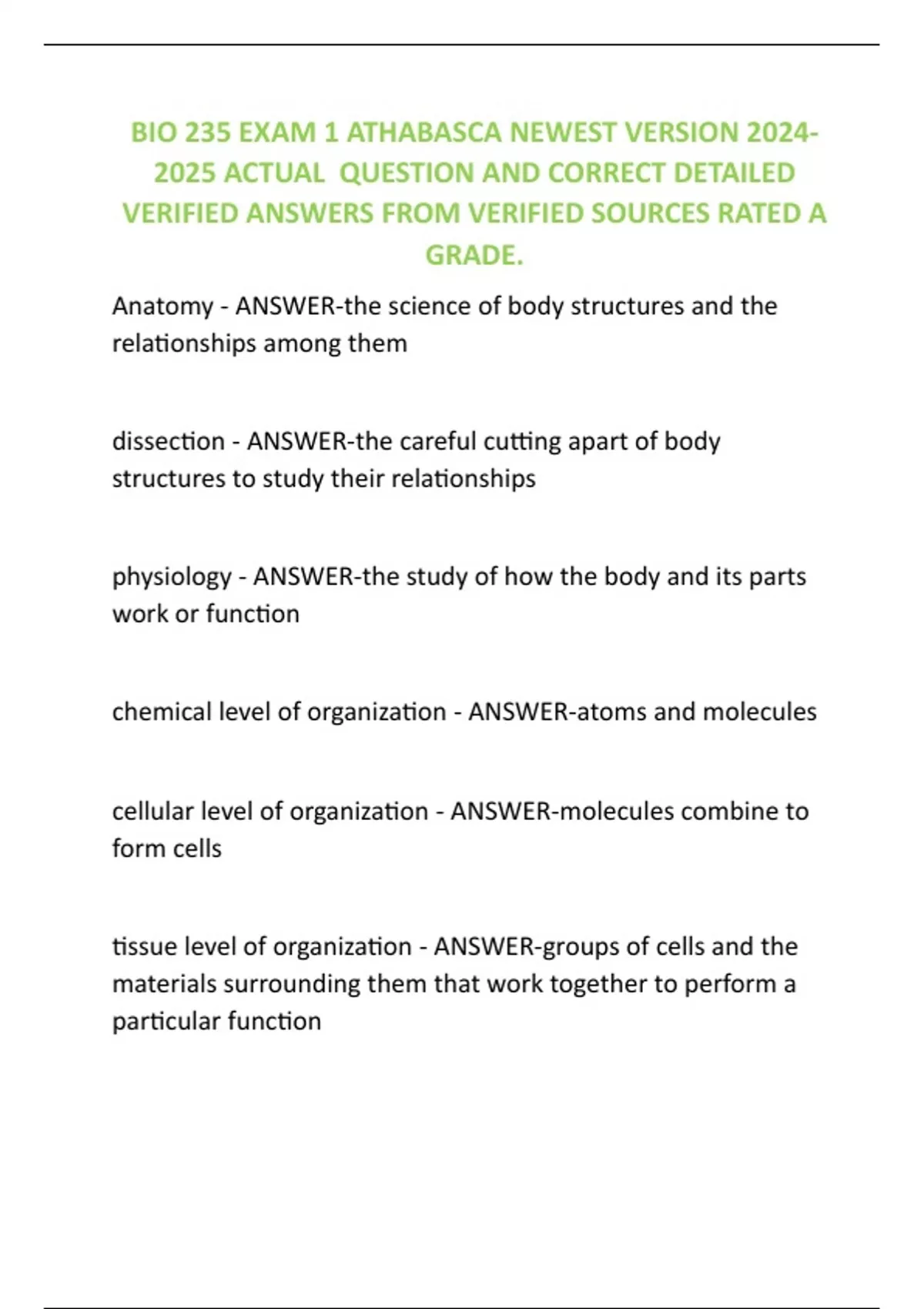 BIO 235 EXAM 1 ATHABASCA NEWEST VERSION ACTUAL QUESTION AND CORRECT ...