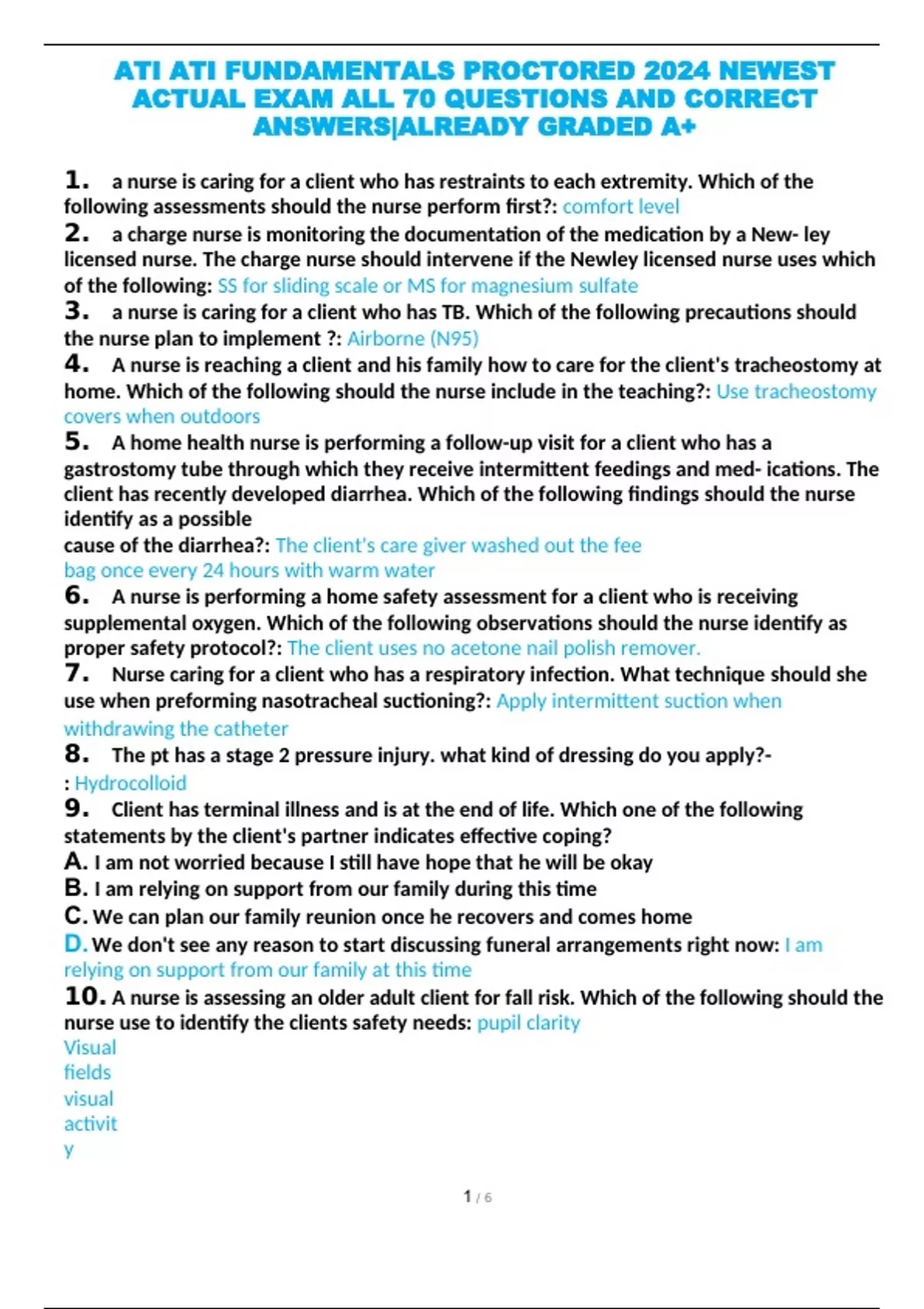 ATI FUNDAMENTALS CMS PROCTORED EXAM/FUNDAMENTALS CMS PROCTORED EXAM ...