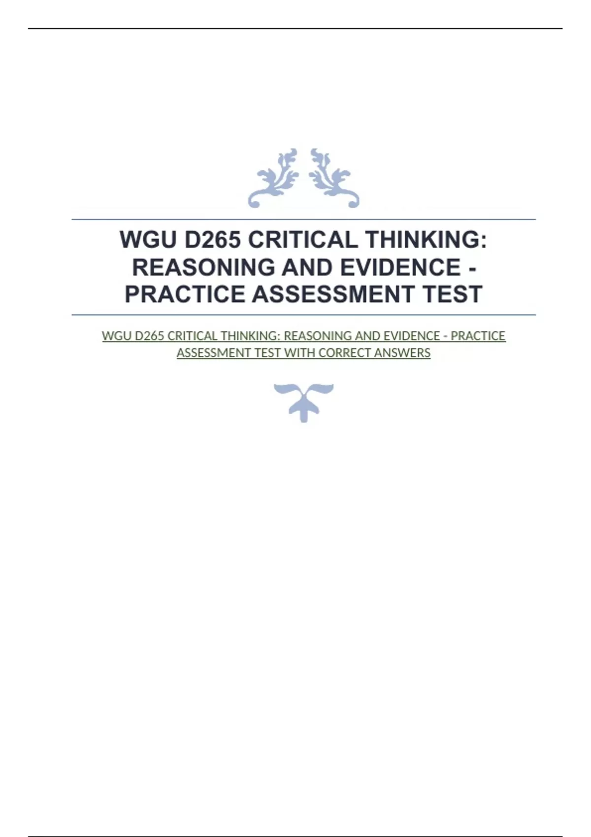 WGU D265 CRITICAL THINKING: REASONING AND EVIDENCE - PRACTICE ...