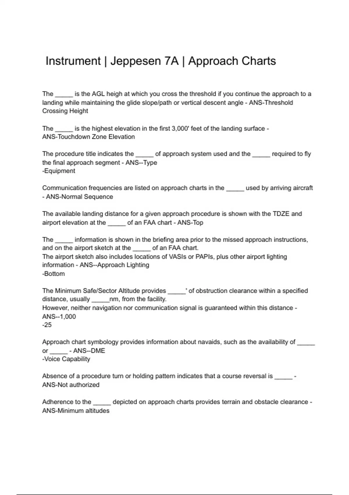 Instrument Jeppesen 7A Approach Charts Questions with 100% Actual ...