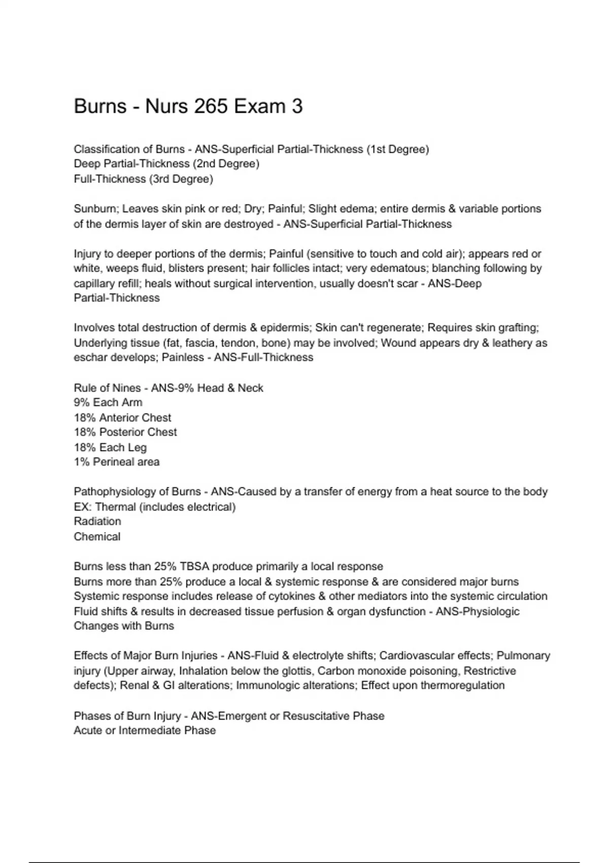 Burns - Nurs 265 Exam 3 Questions with 100% Actual correct answers ...