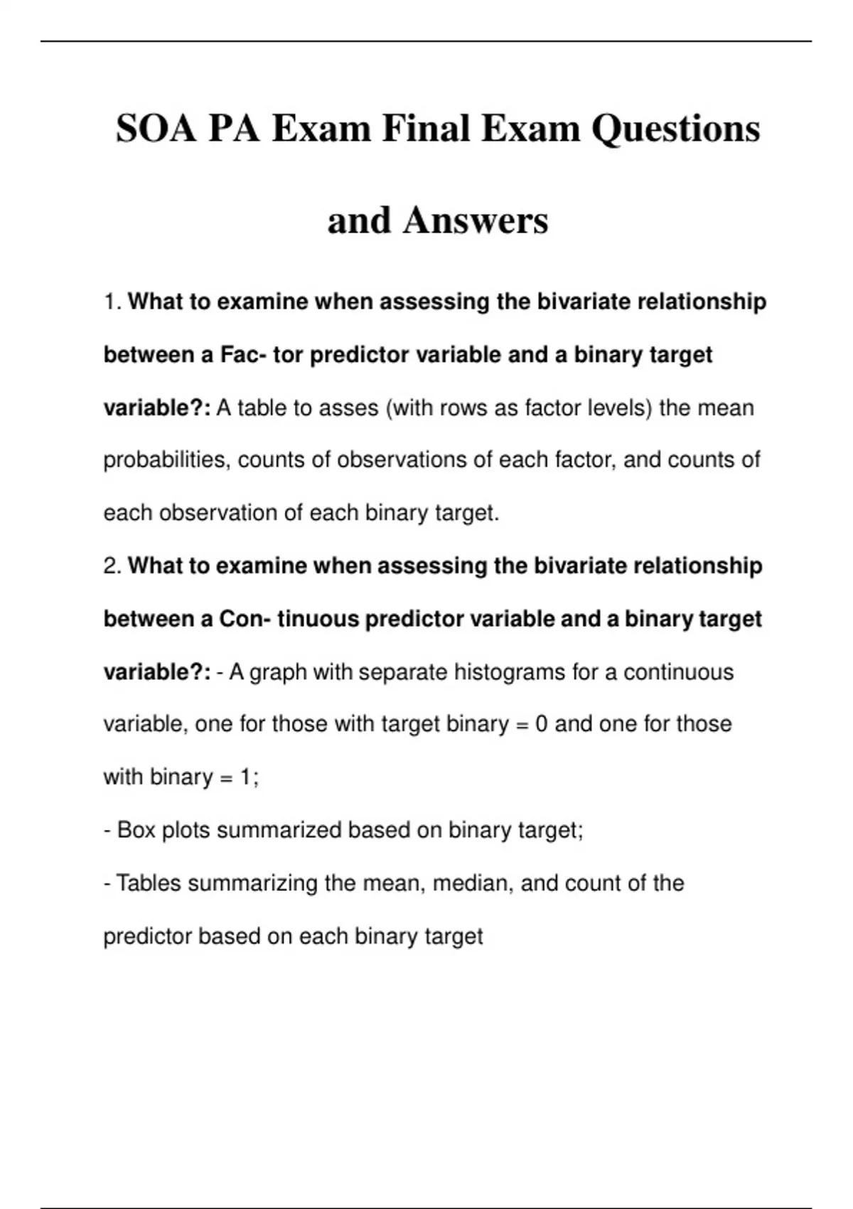 SOA PA Exam Final Exam Questions and Answers 2024 - SOA - Stuvia US