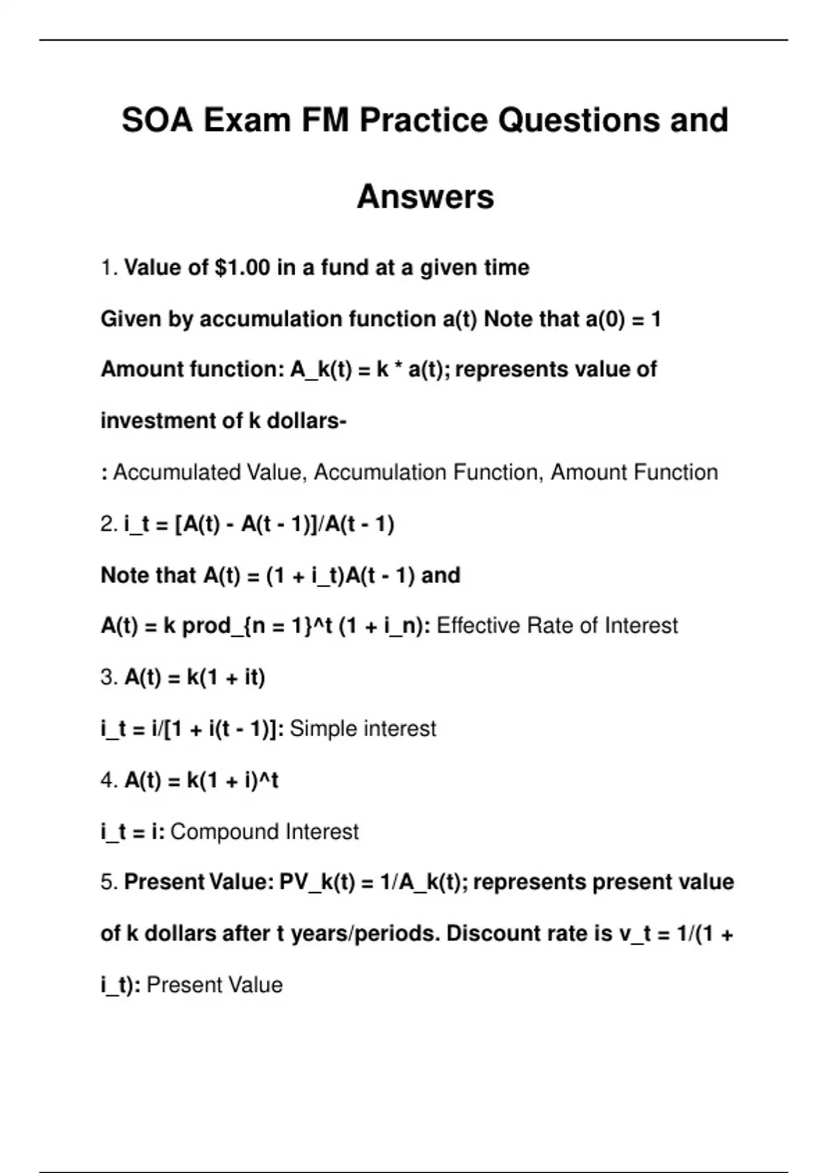 SOA Exam FM Practice Questions and Answers 2024 - SOA - Stuvia US