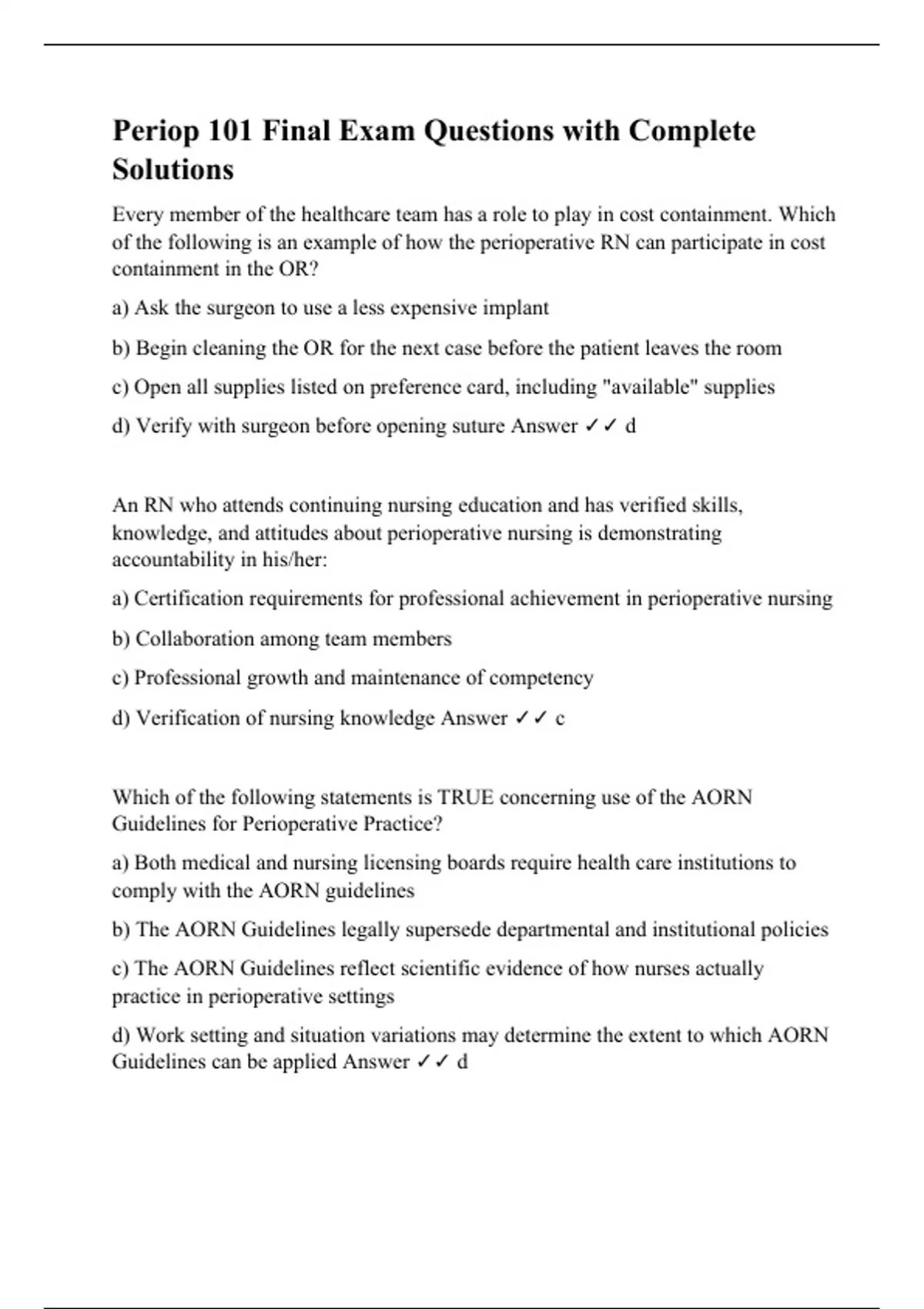 Periop 101 Final Exam Questions with Complete Solutions - Periop ...