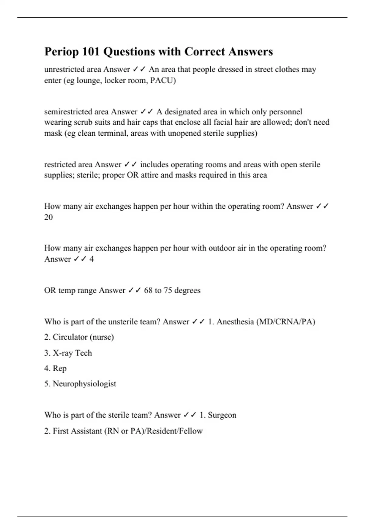 Periop 101 Questions with Correct Answers - Periop - Stuvia US