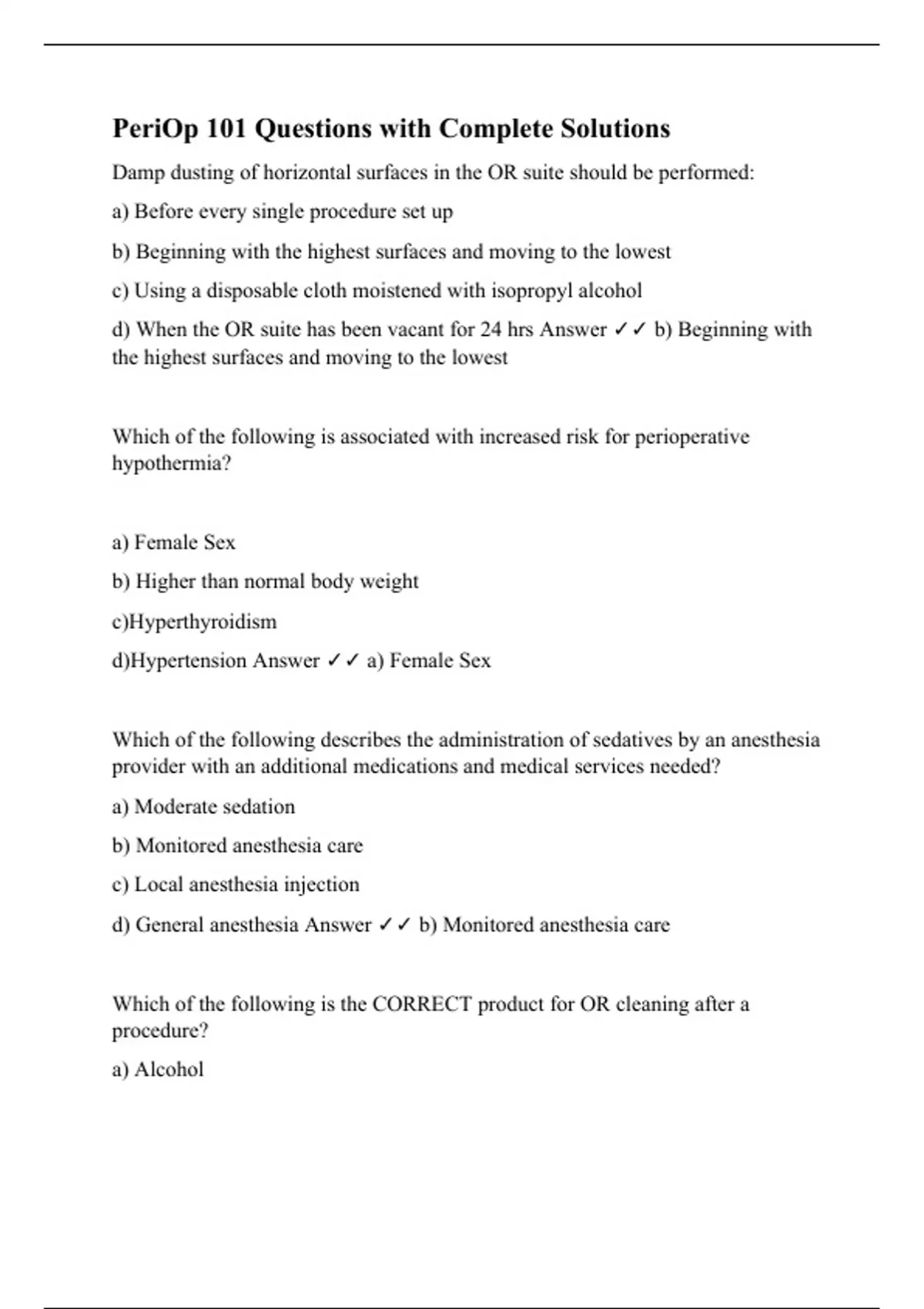 PeriOp 101 Questions with Complete Solutions - Periop - Stuvia US