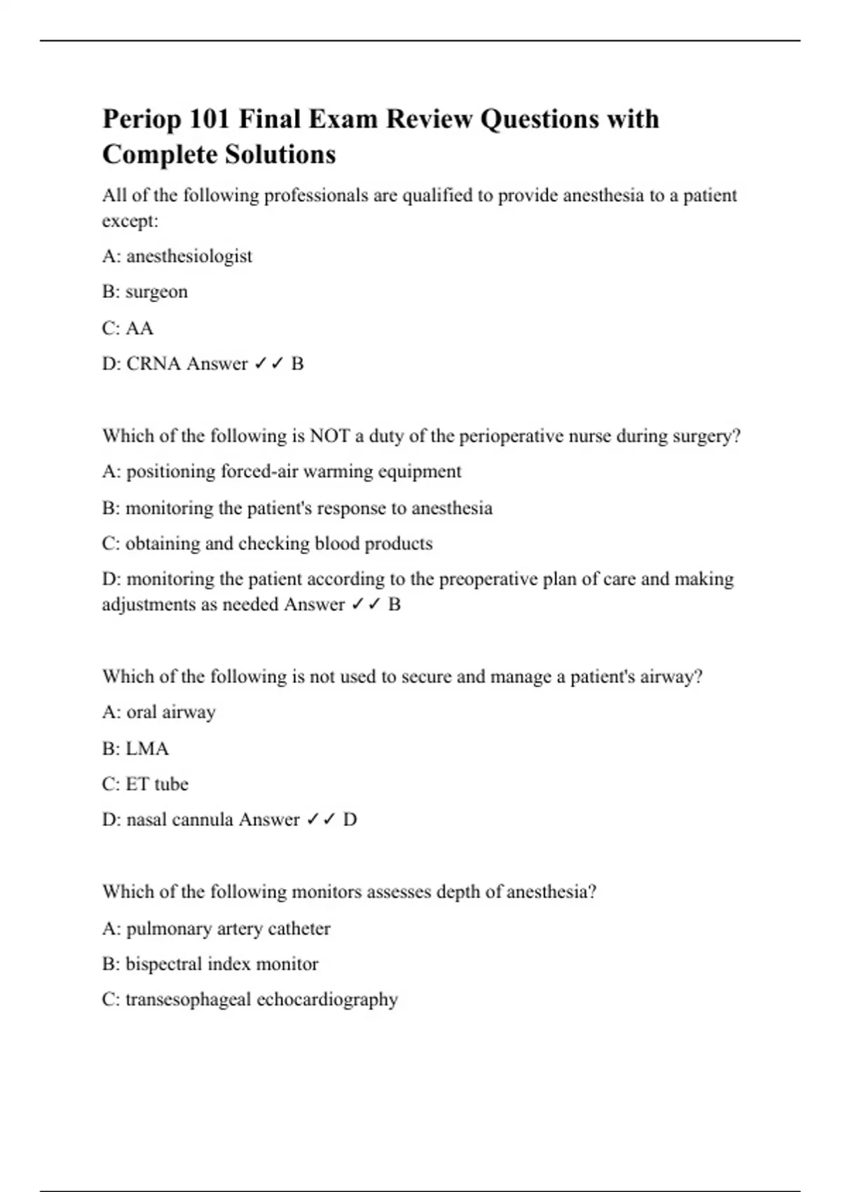 Periop 101 Final Exam Review Questions with Complete Solutions - Periop ...