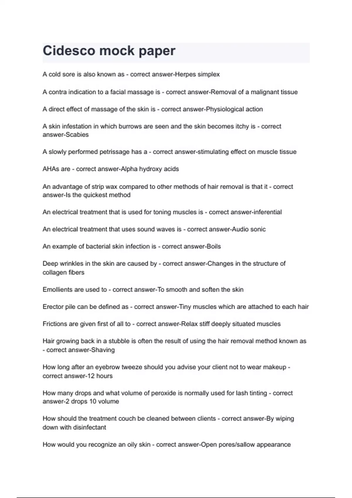 Cidesco mock paper Questions with 100% Actual correct answers ...