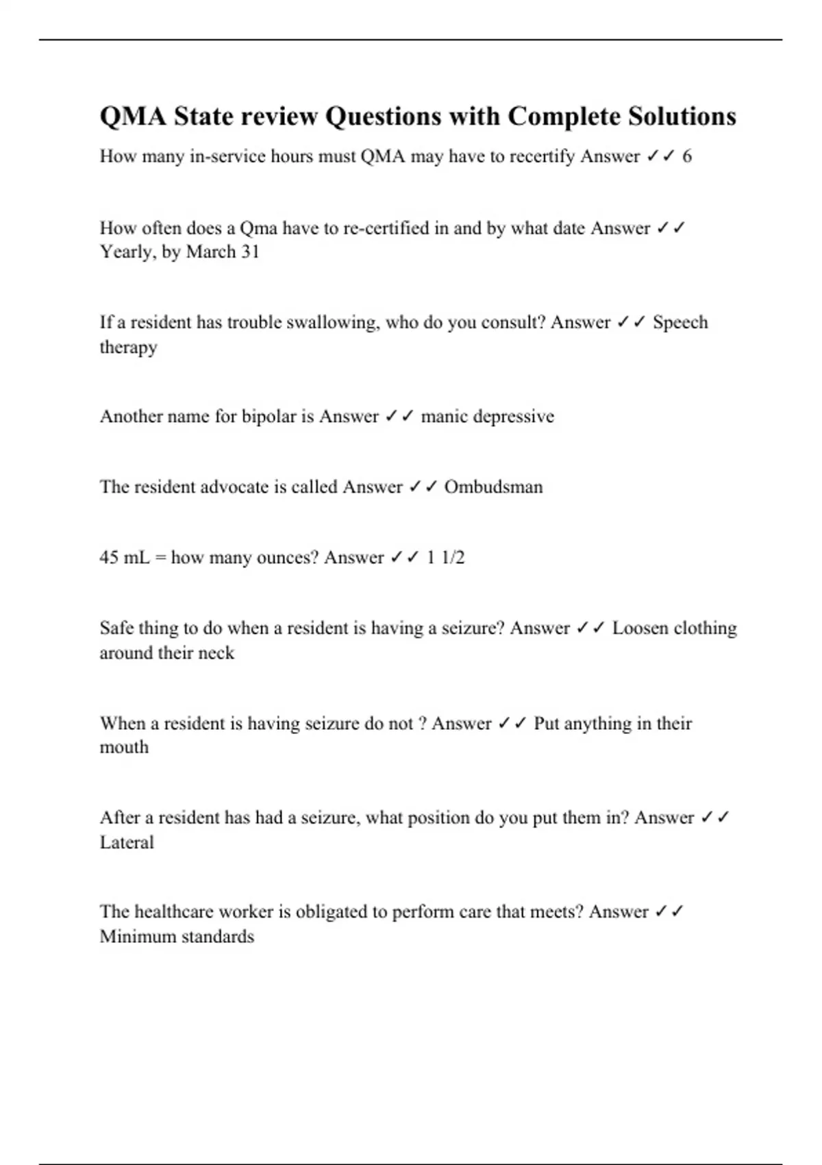 QMA State review Questions with Complete Solutions - QMA - Stuvia US