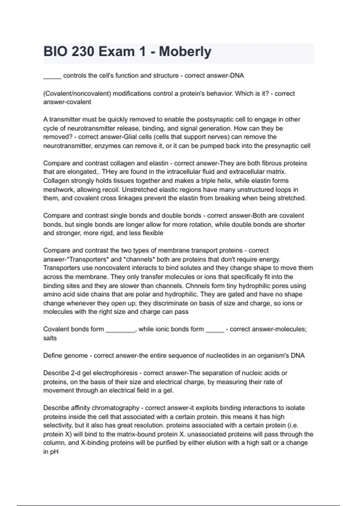 BIO 230 Exam 1 - Moberly Questions with 100% Actual correct answers ...