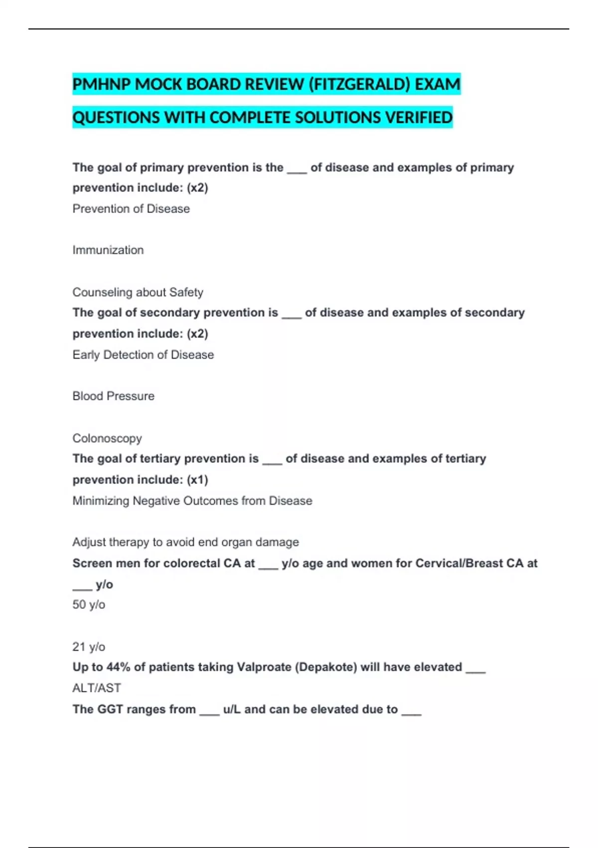 PMHNP MOCK BOARD REVIEW (FITZGERALD) EXAM QUESTIONS WITH COMPLETE ...