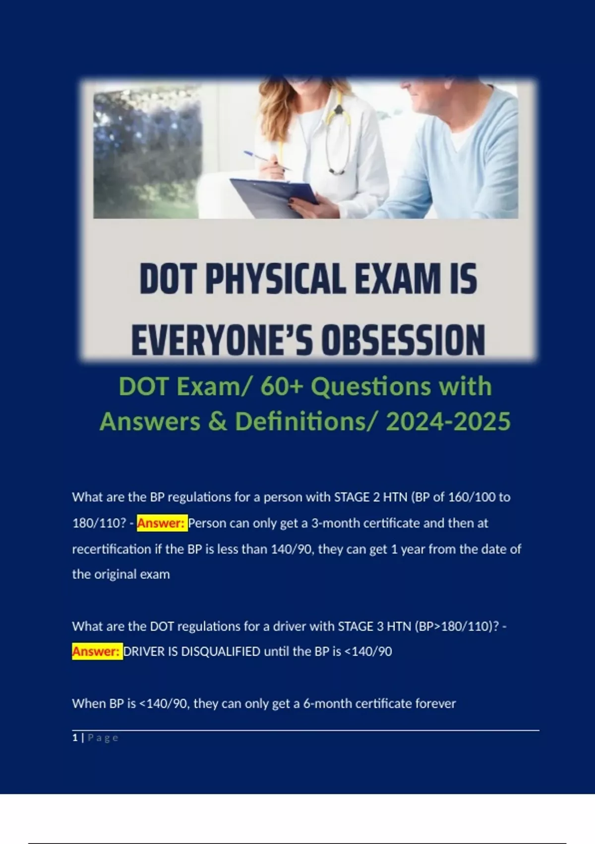 DOT Exam/ 60+ Questions with Answers & Definitions/ - DOT Ex/m - Stuvia US