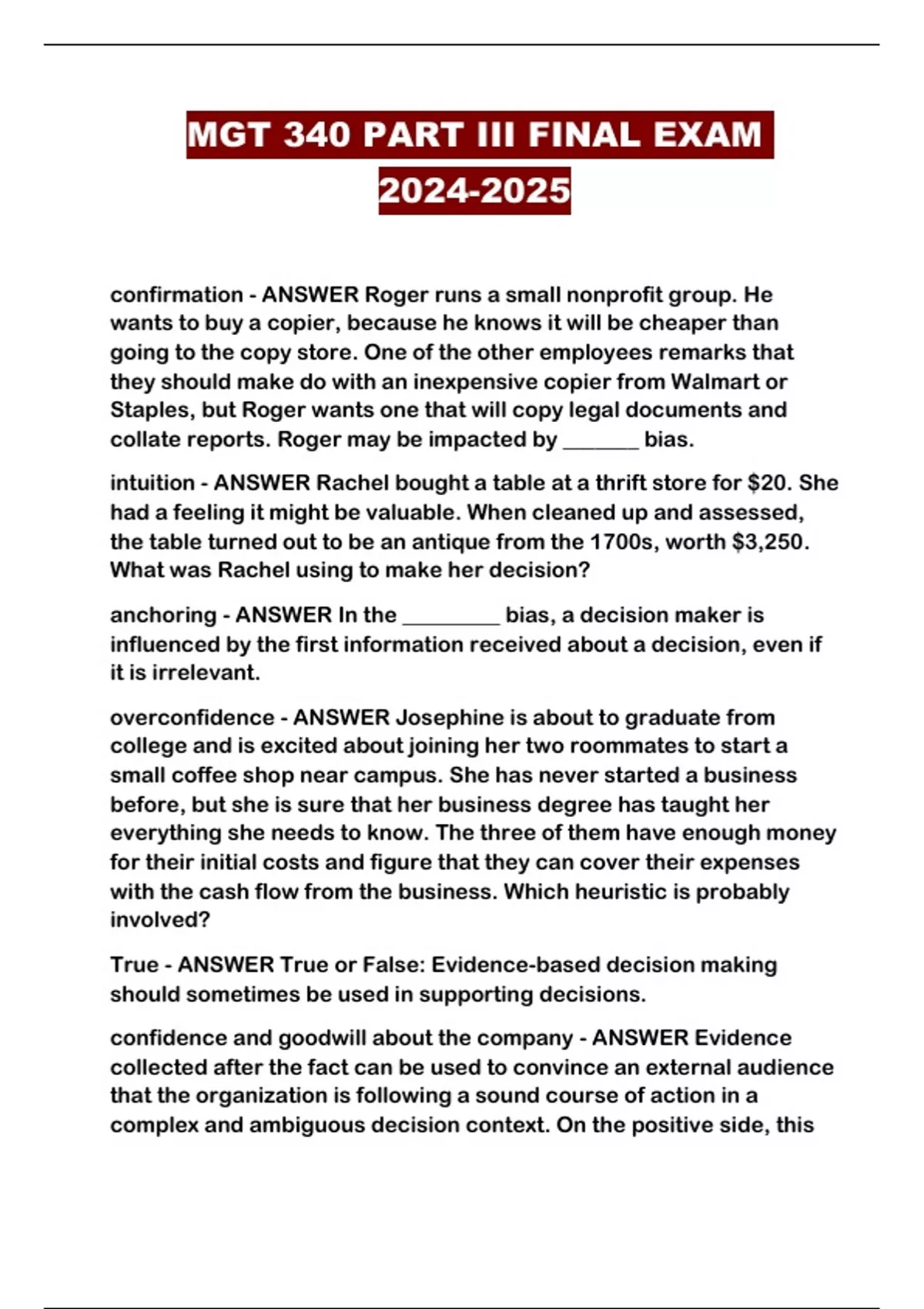 MGT 340 PART III FINAL EXAM - MGT 340 - Stuvia US