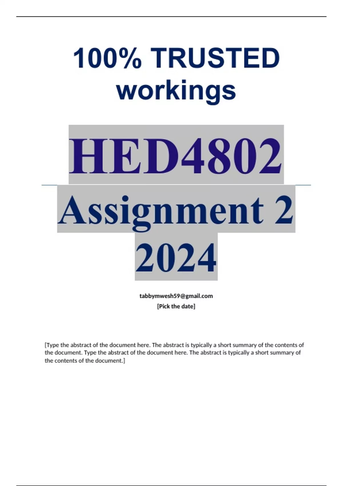 Exam (elaborations) HED4802 Assignment 2 (COMPLETE ANSWERS) 2024 • Course • Curriculum Studies ...