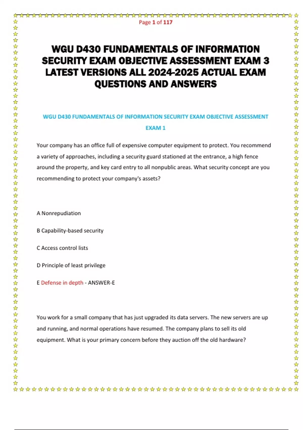 WGU D430 FUNDAMENTALS OF INFORMATION SECURITY EXAM OBJECTIVE ASSESSMENT ...