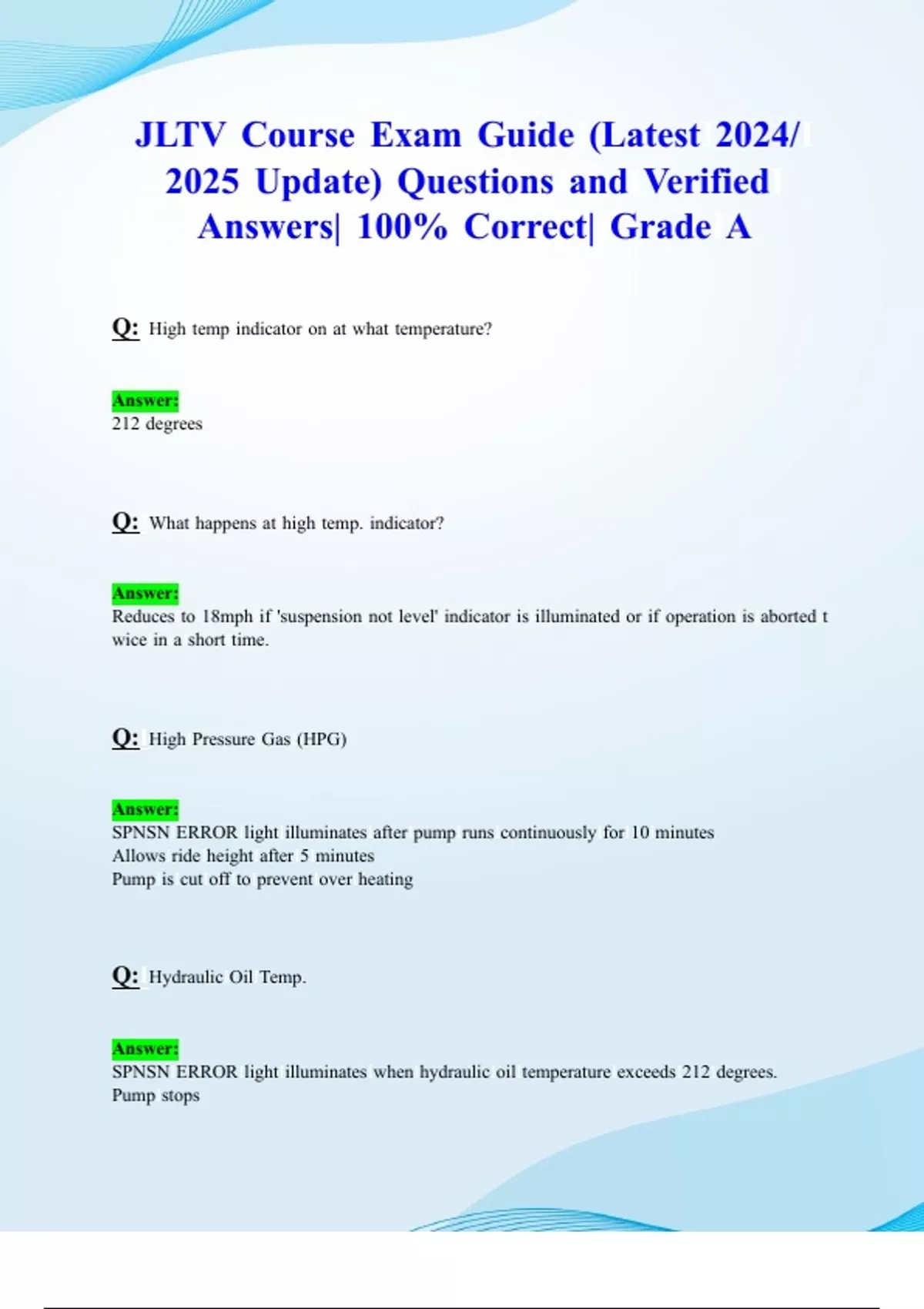JLTV Course Exam Guide (Latest 2024/ 2025 Update) Questions and ...