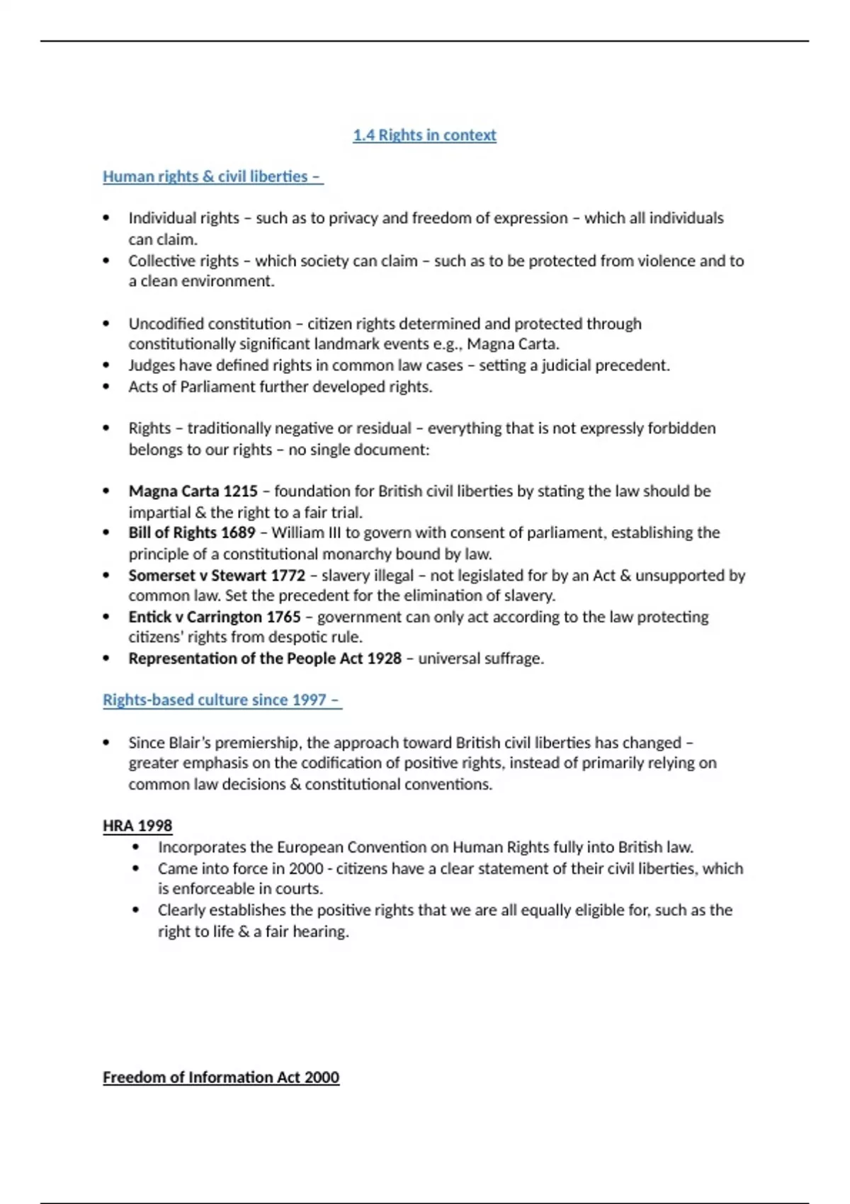 Summary politics paper 1: detailed study notes on 1.4 rights in context ...