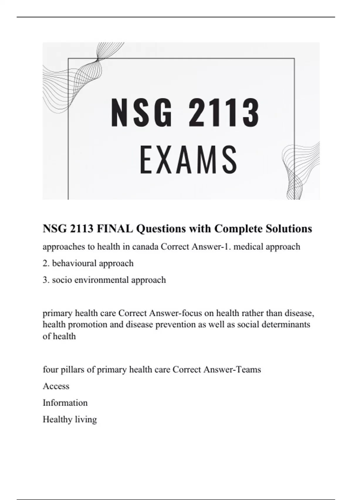 NSG 2113 FINAL Questions with Complete Solutions - NSG - Stuvia US
