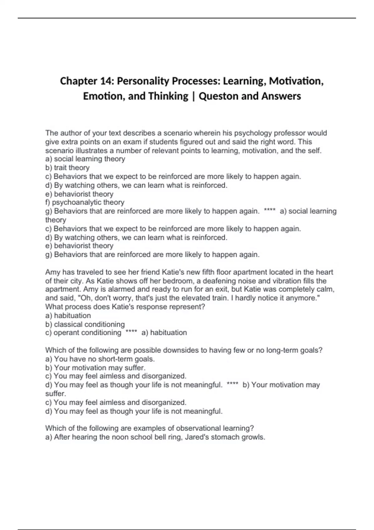 Chapter 14: Personality Processes: Learning, Motivation, Emotion, and ...