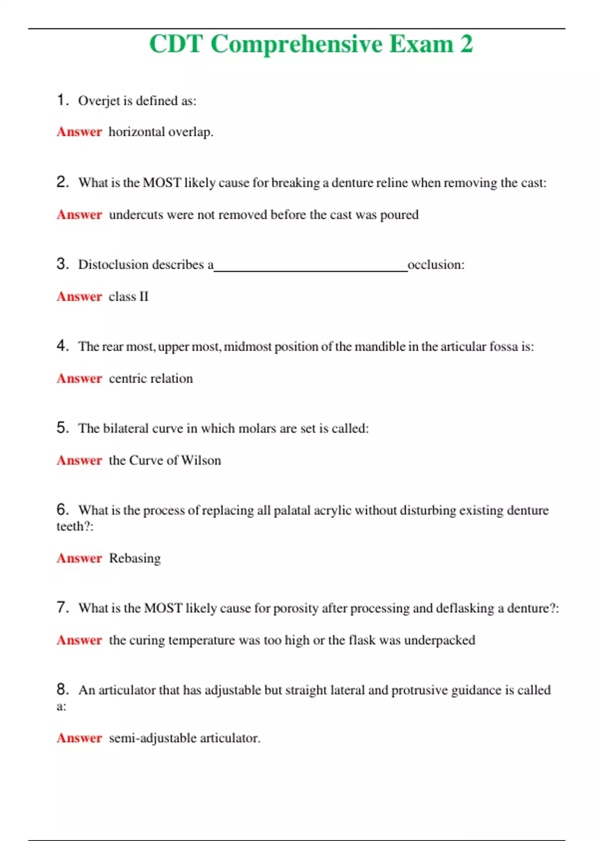 CDT Comprehensive Exam 2 (Latest 2024) Questions With Complete Grade A+ ...