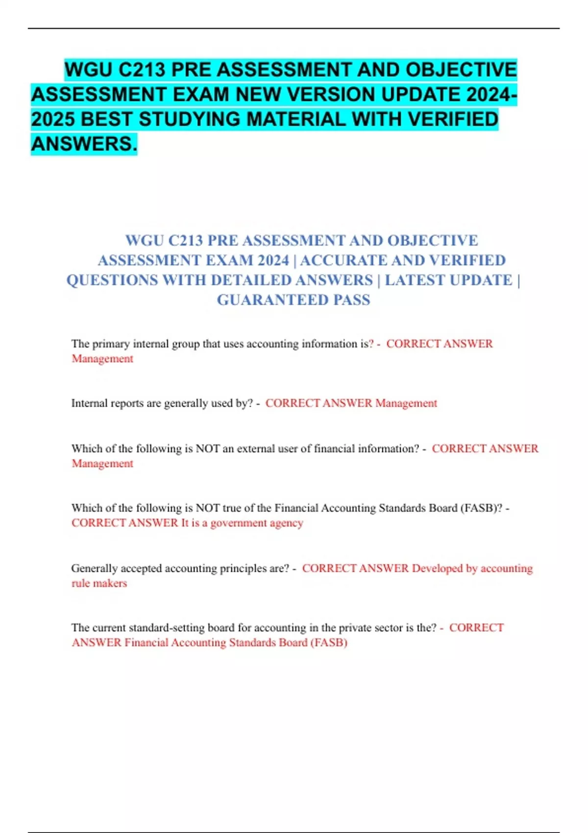 WGU C213 PRE ASSESSMENT AND OBJECTIVE ASSESSMENT EXAM NEW VERSION ...