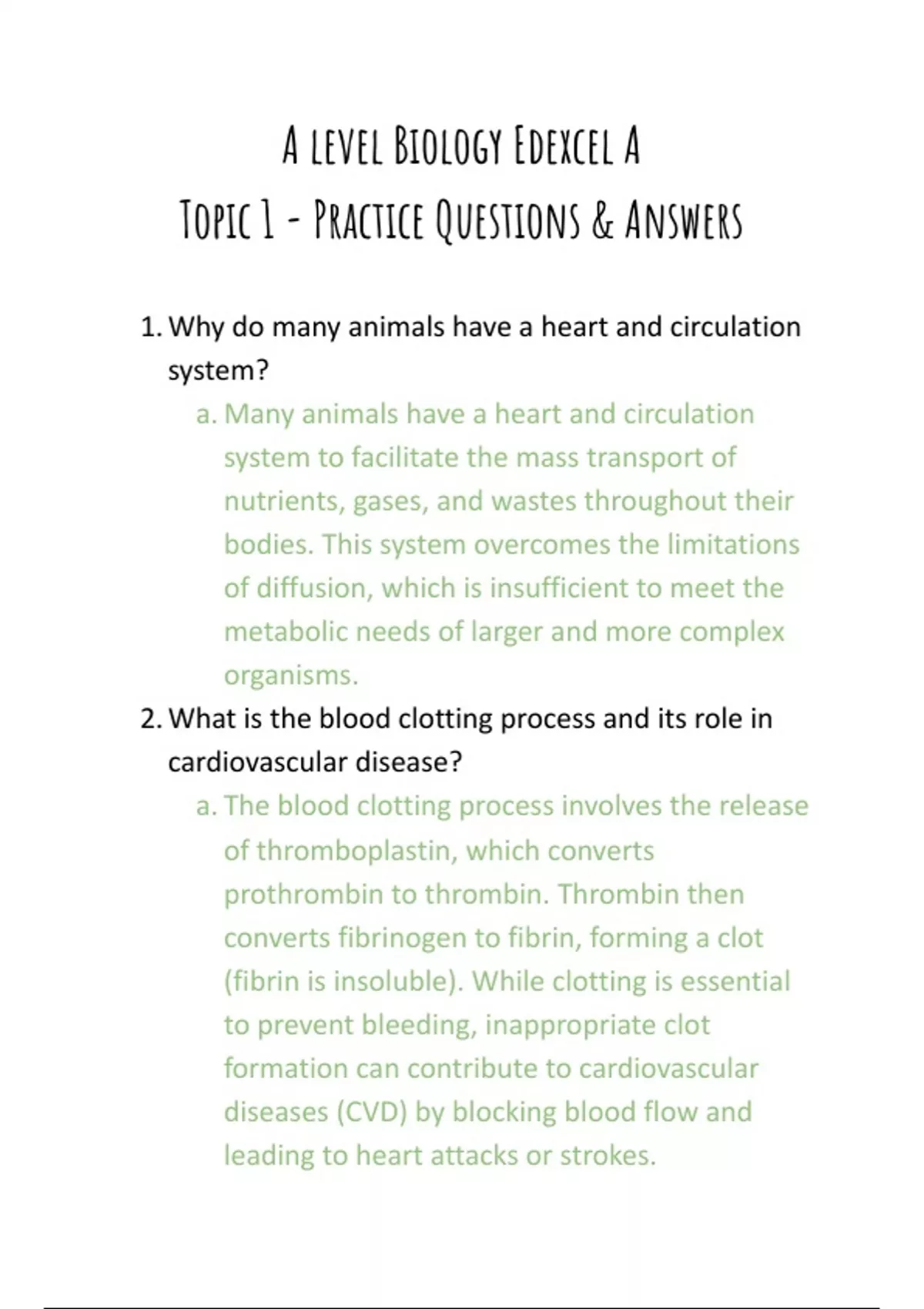 A level biology Edexcel A practice questions - Unit 1 - Lifestyle ...