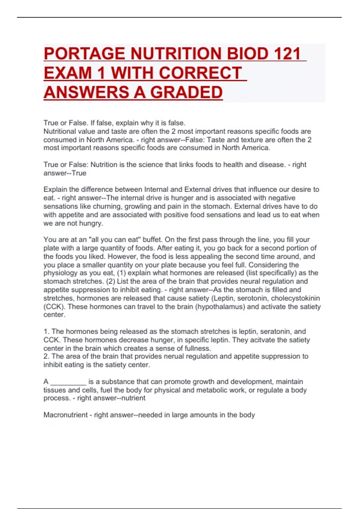 BIO 121 PRACTICE EXAM 3 QUESTIONS AND ANSWERS - Stuvia US