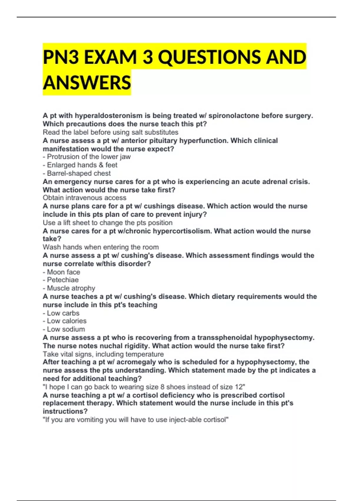 PN3 EXAM 3 QUESTIONS AND ANSWERS - PN3 - Stuvia US