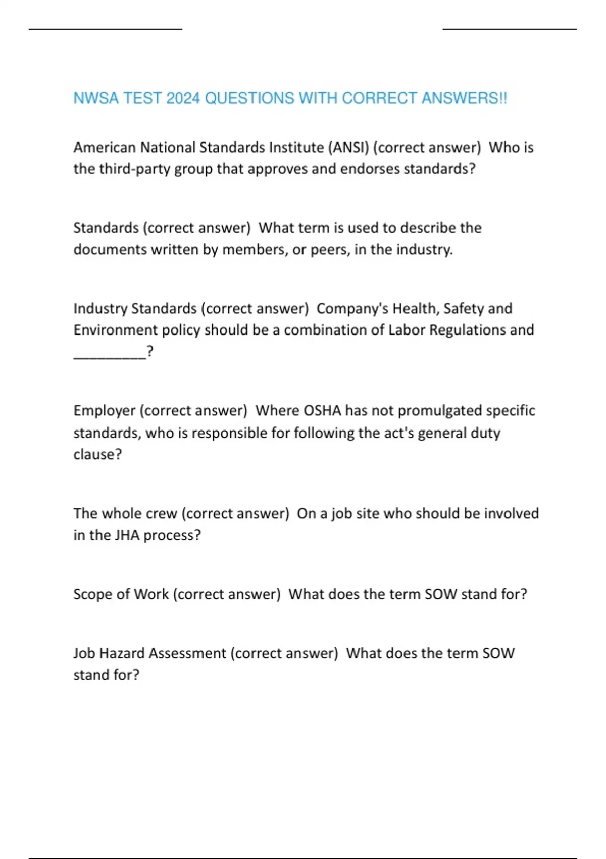 NWSA TEST 2024 QUESTIONS WITH CORRECT ANSWERS!! - NWSA - Stuvia US