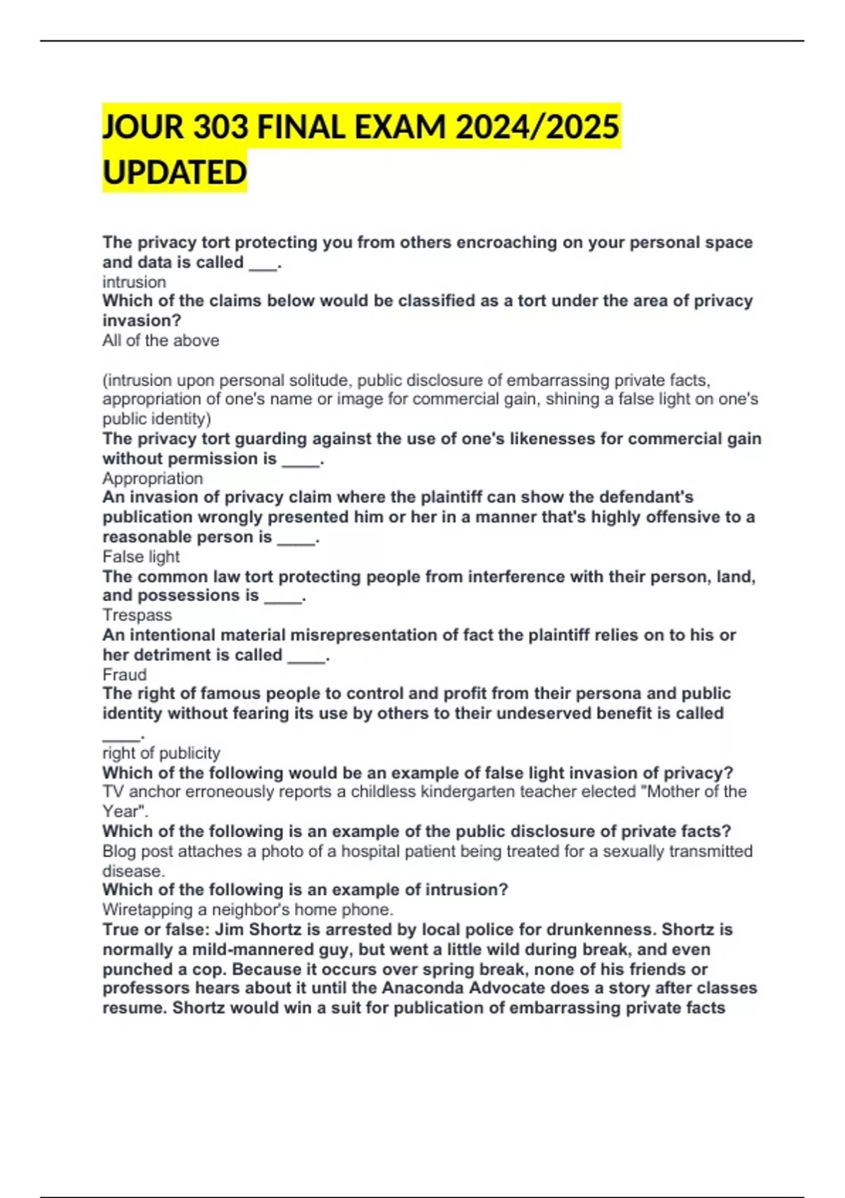 JOUR 303 FINAL EXAM 2024/2025 UPDATED - JOUR 303 - Stuvia US