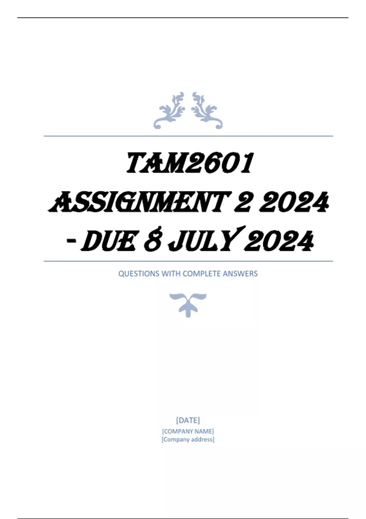 TAM2601 Assignment 2 2024 - DUE 8 July 2024 - TAM2601 (TAM2601) - Stuvia SA