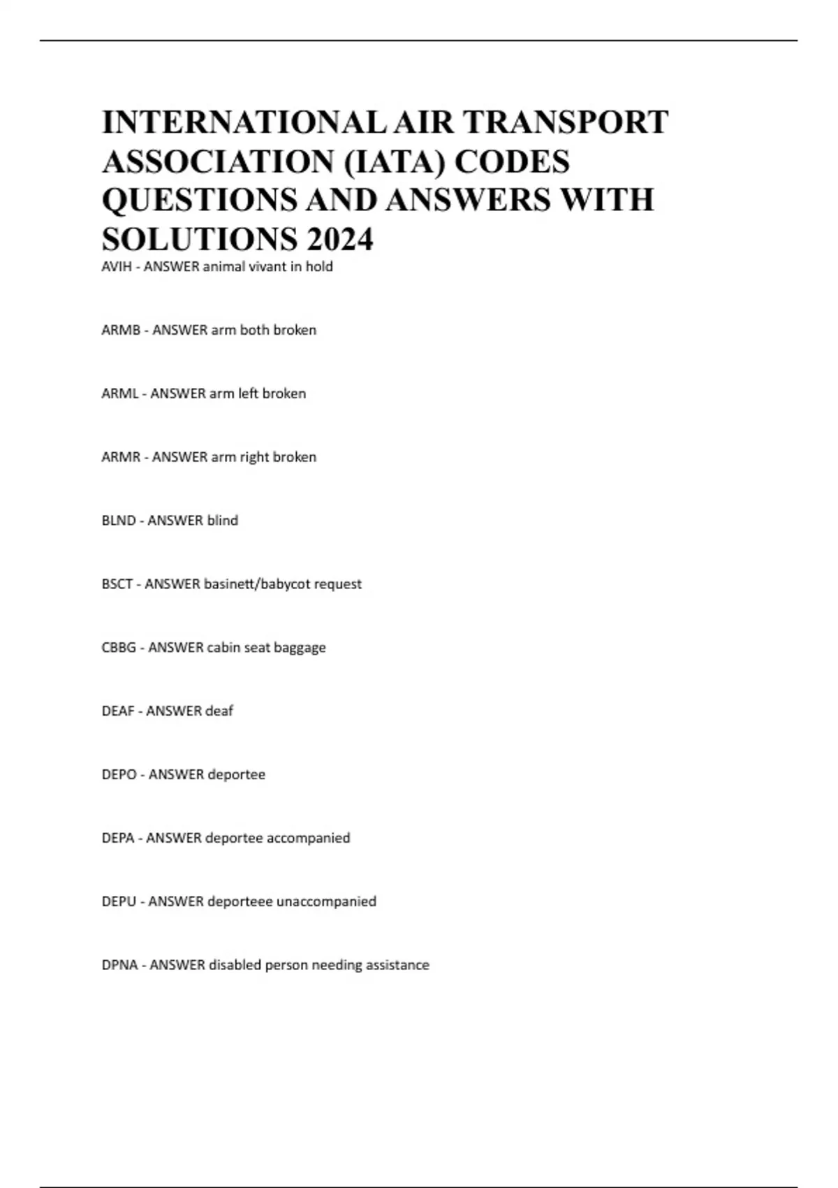 INTERNATIONAL AIR TRANSPORT ASSOCIATION (IATA) CODES QUESTIONS AND ...