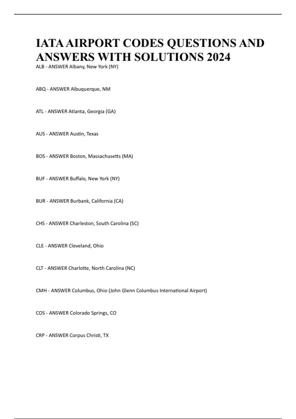 IATA AIRPORT CODES QUESTIONS AND ANSWERS WITH SOLUTIONS 2024 - Iata ...