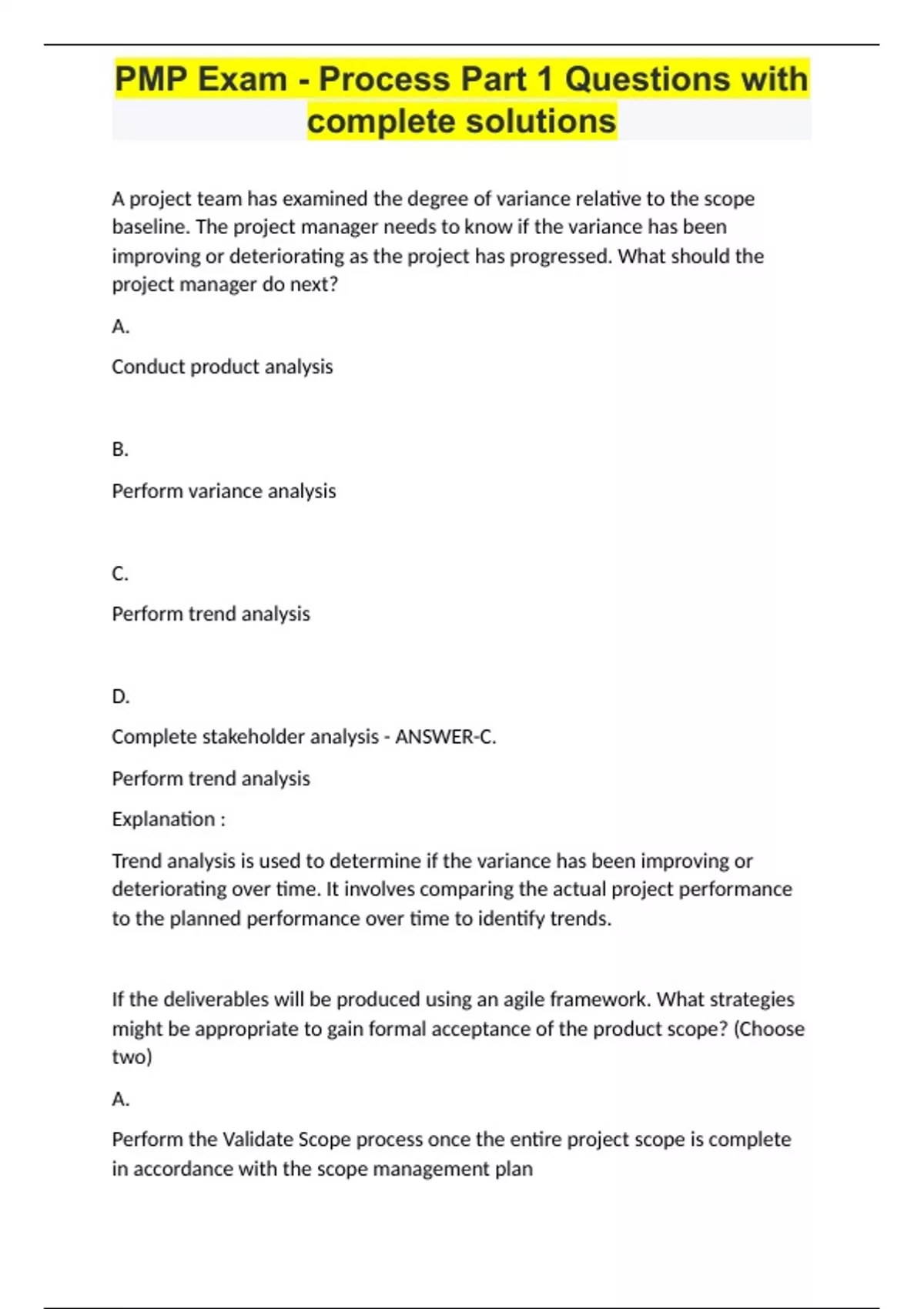 PMP Exam - Process Part 1 Questions with complete solutions. - PMP ...