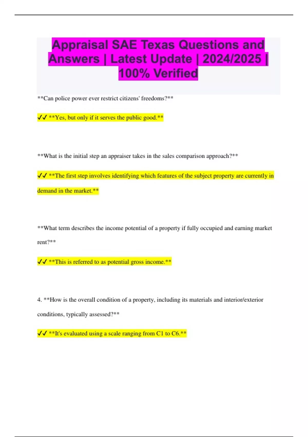 Appraisal SAE Texas Questions and Answers | Latest Update | 2024/2025 ...