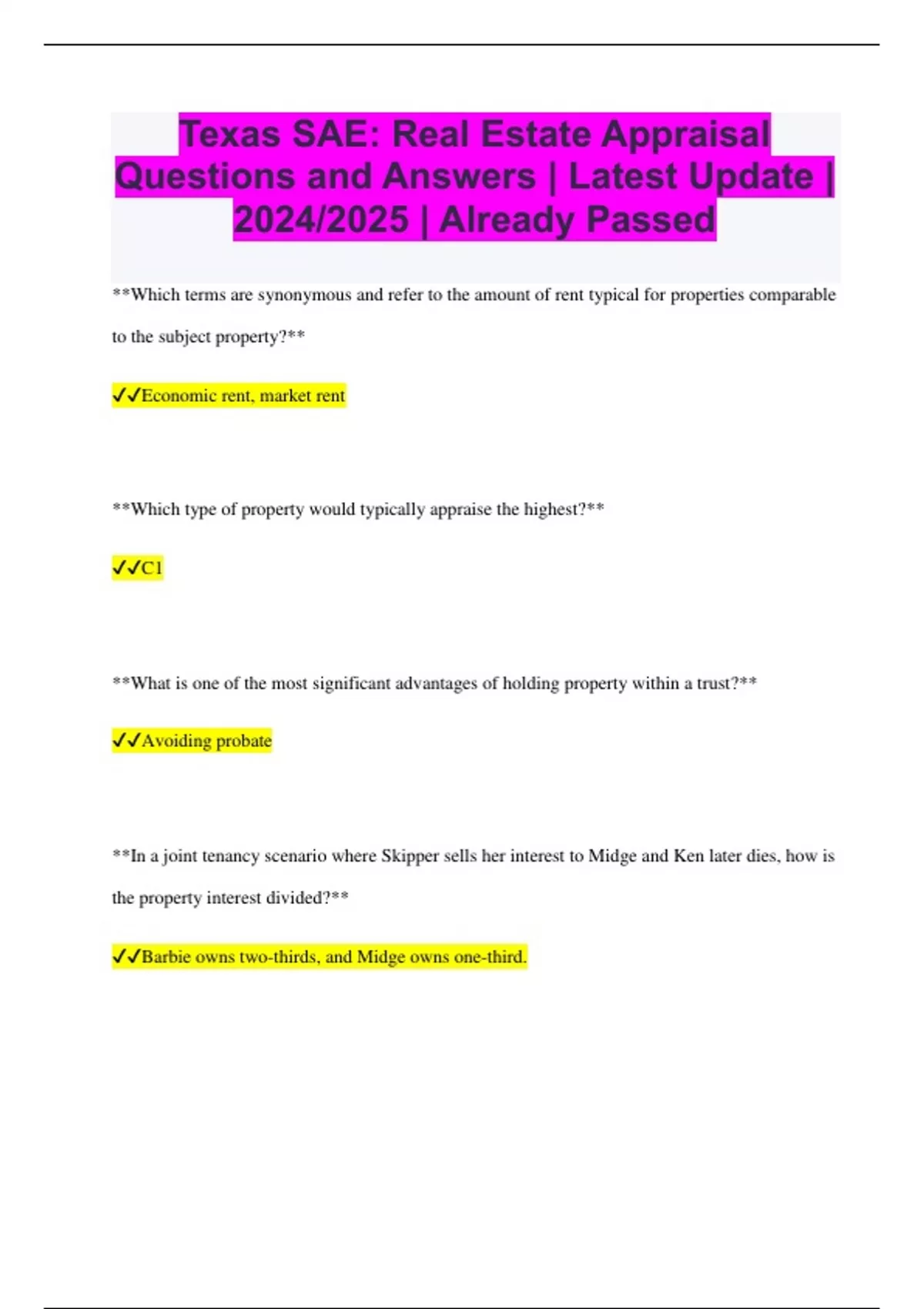 Texas SAE: Real Estate Appraisal Questions and Answers | Latest Update ...