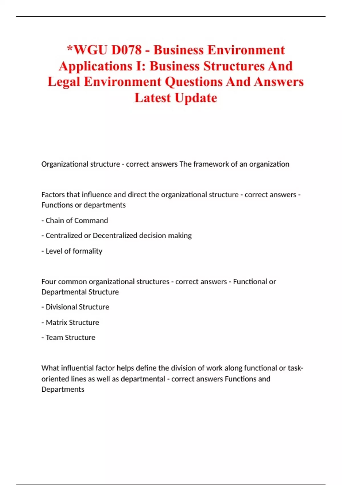 WGU D078 - Business Environment Applications I: Business Structures And ...