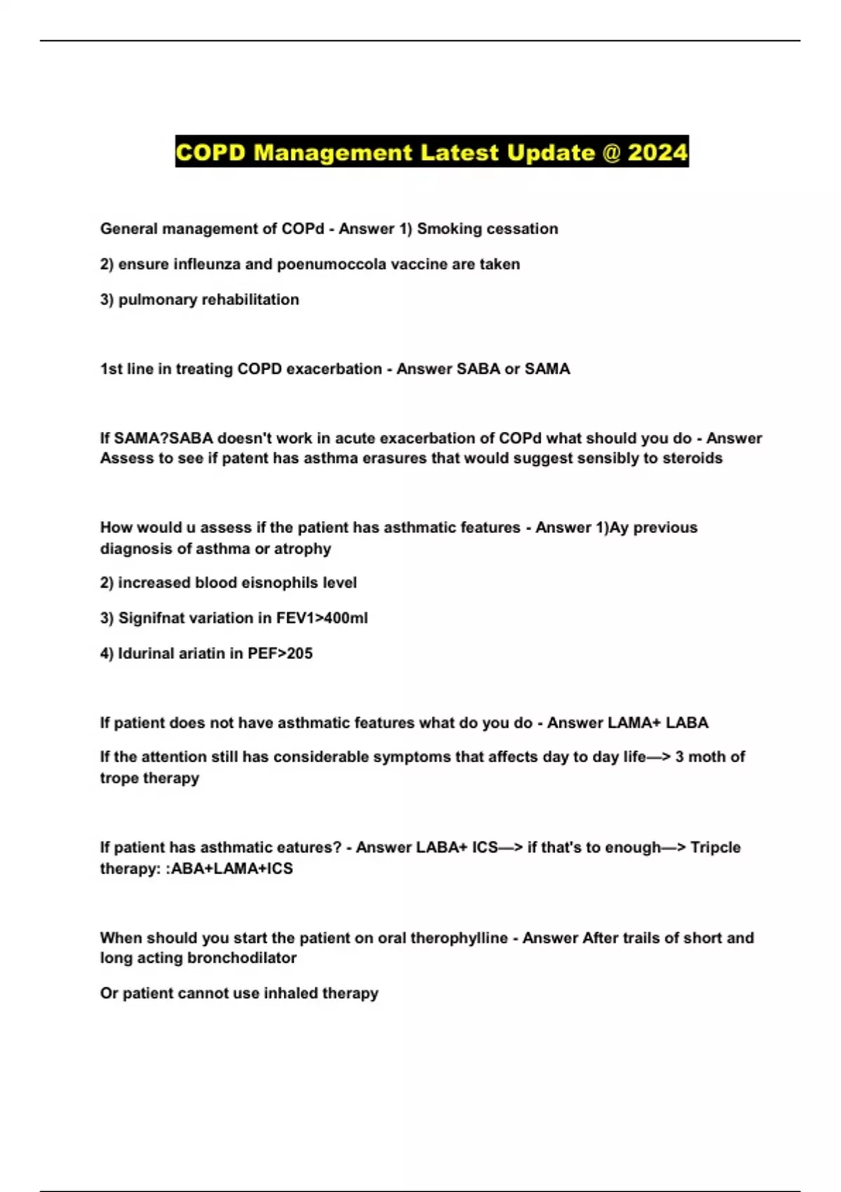 COPD Management Latest Update @ 2024 - COPD Management - Stuvia US